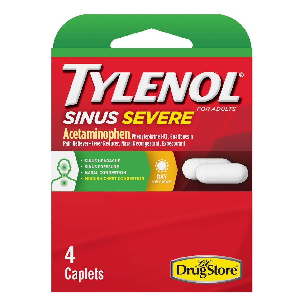 Tylenol Sinus Severe Tablets, Cold & Sinus Relief, 4 Pills (Pack of 1 ...