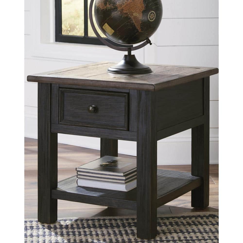 Tyler Creek 24 in. Grayish Brown / Black Rectangle Wood End Table with ...