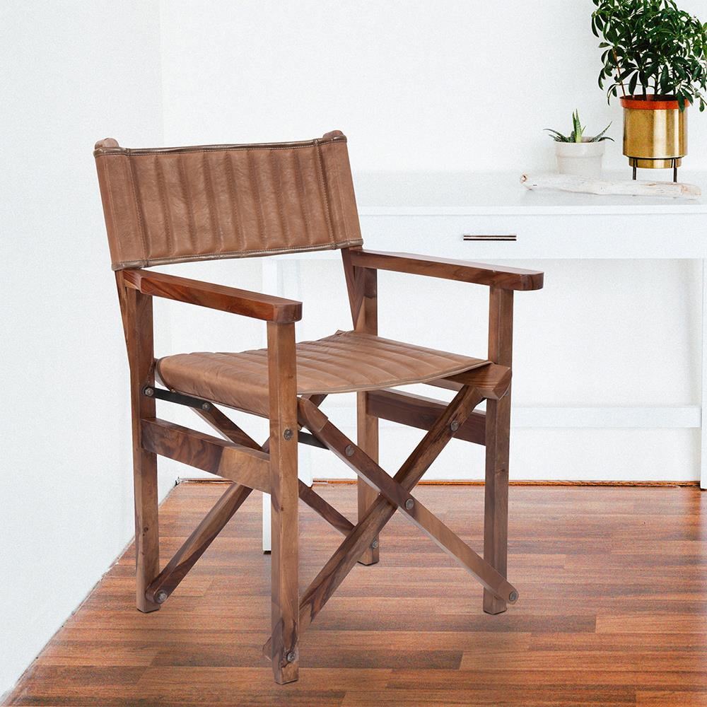 Tyler Dillon Contemporary Brown Leather Director's Chair with Wood ...