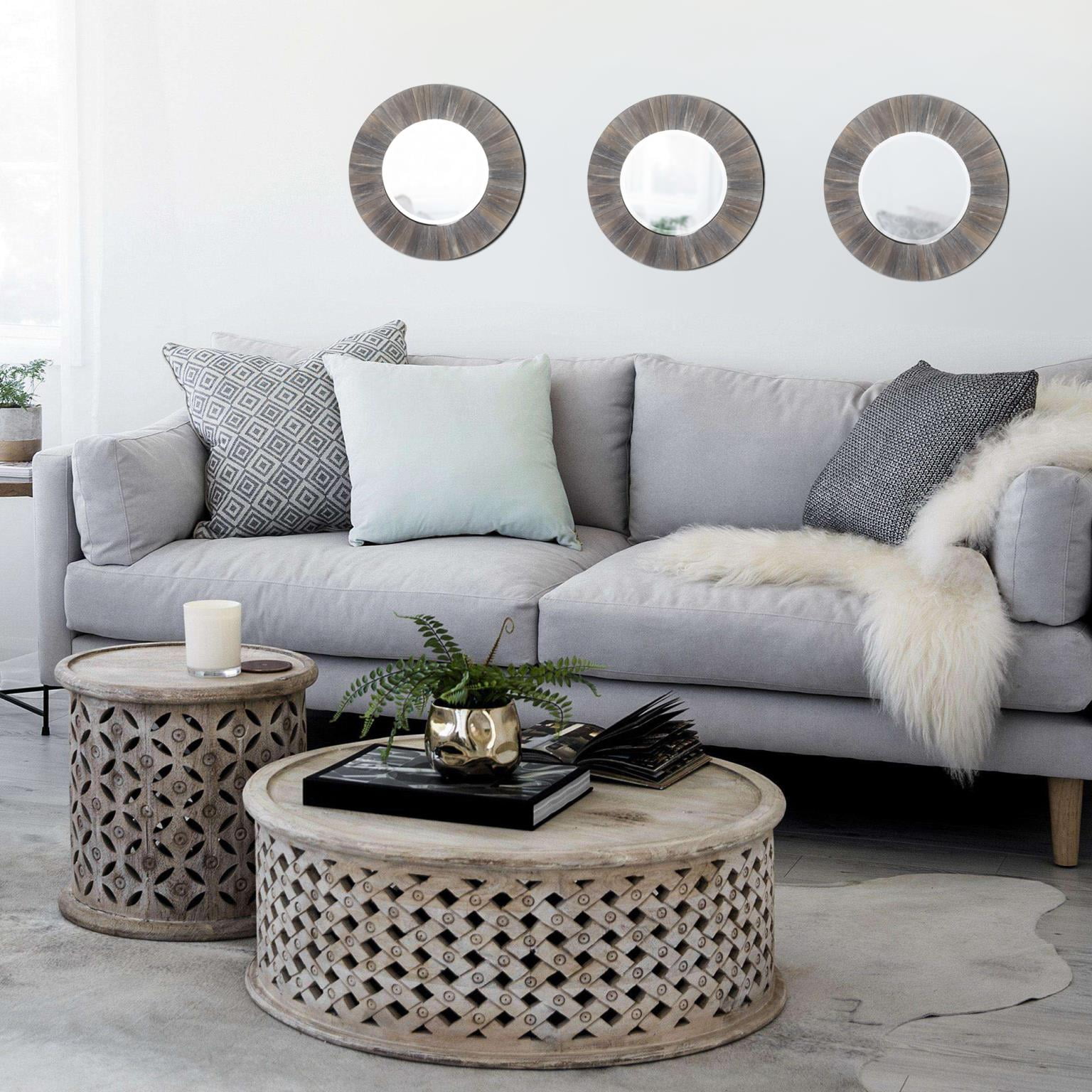 Round Beveled Mirror - 18 Diameter - Rustic Wood Slat Frame - Walmart.com