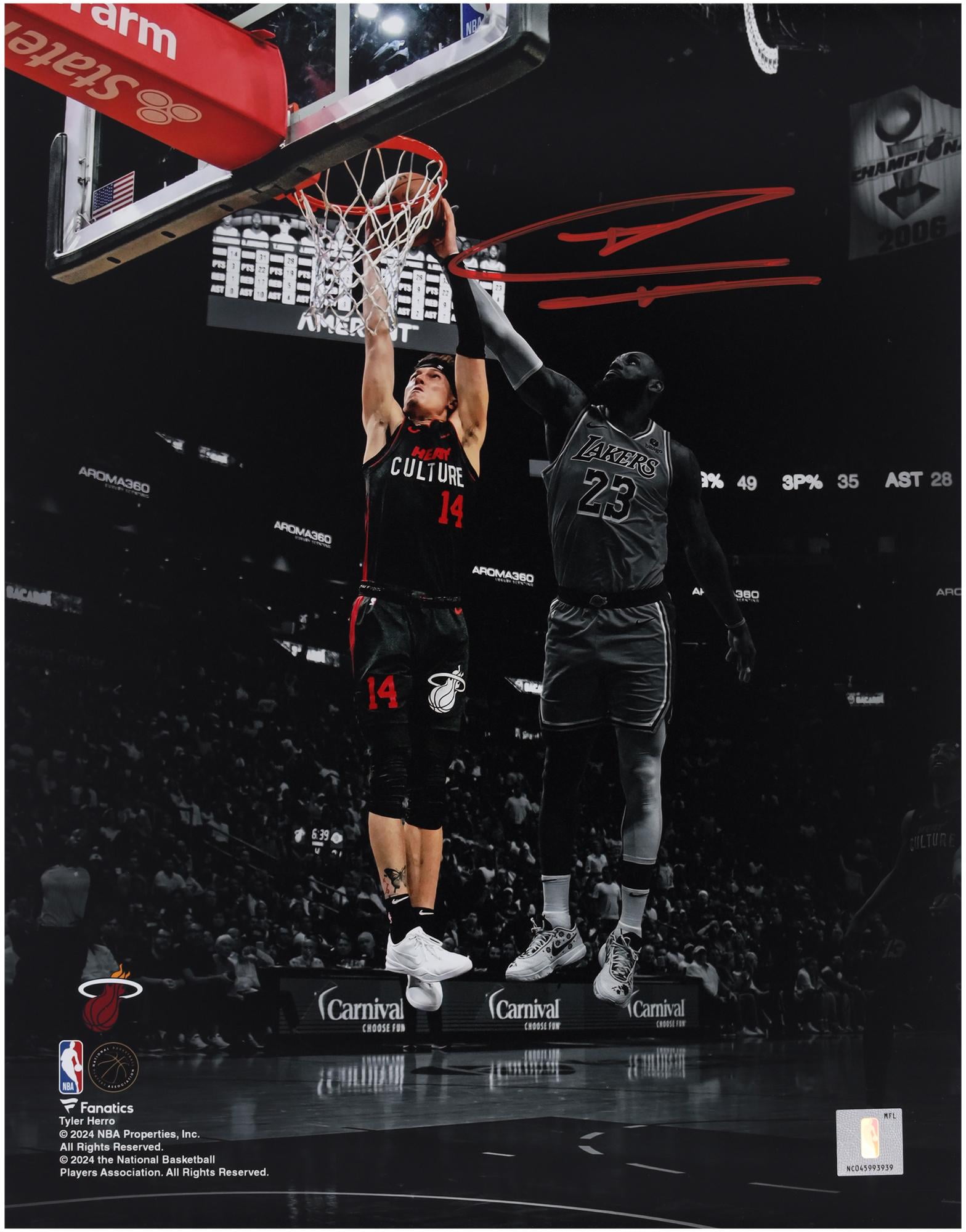 Tyler Herro Miami Heat Autographed 11 x 14 Spotlight Dunk vs. Los ...