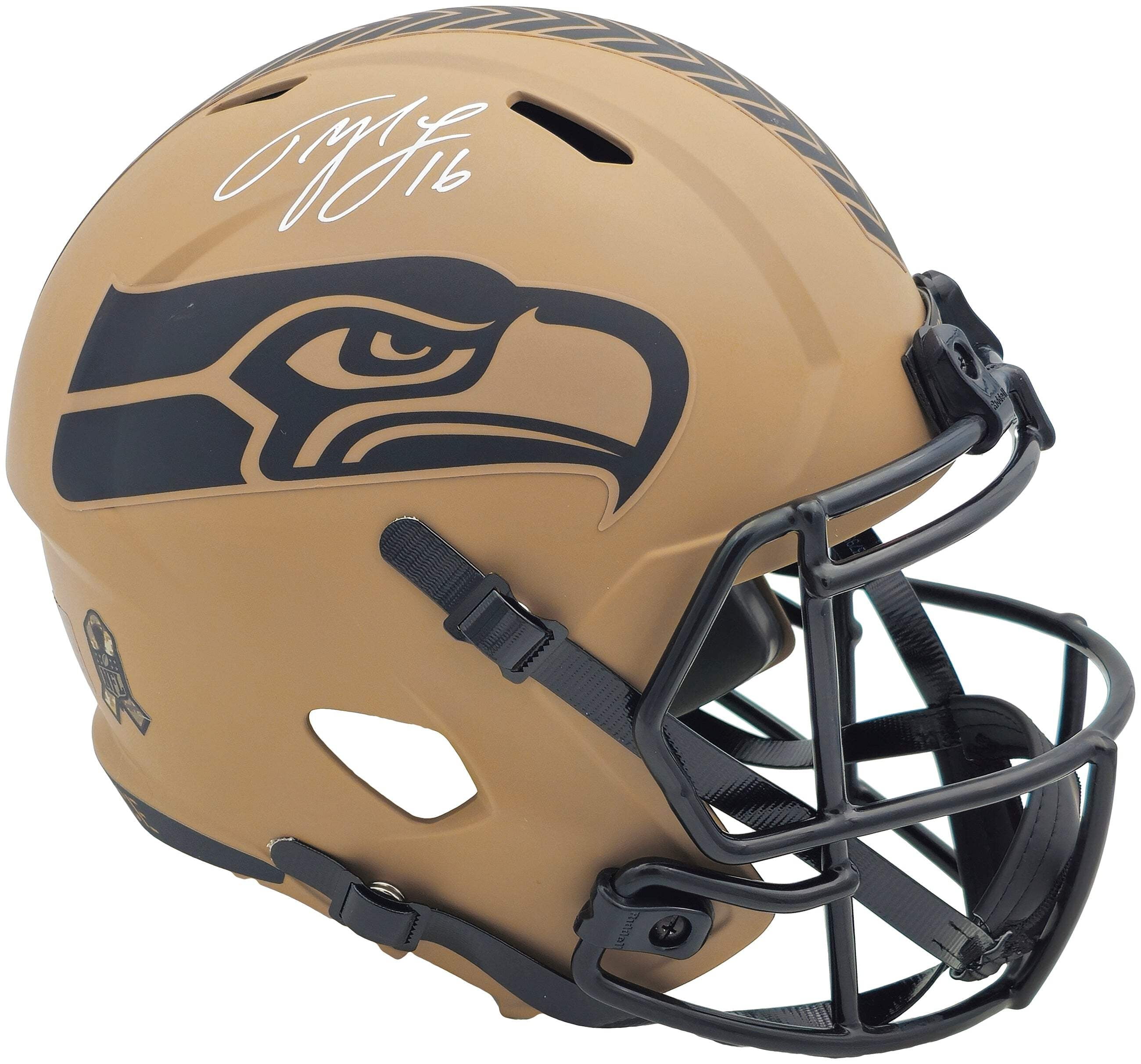 Tyler Lockett Autographed Seattle Seahawks Camo Brown 2023 Salute to ...