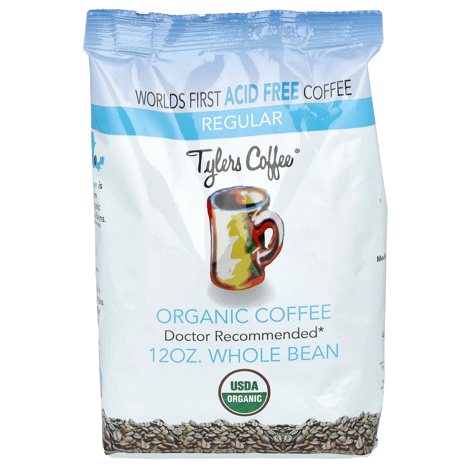 Tylers Coffee, Whole Bean 12oz, USDA Certified Organic, Acid-Free ...