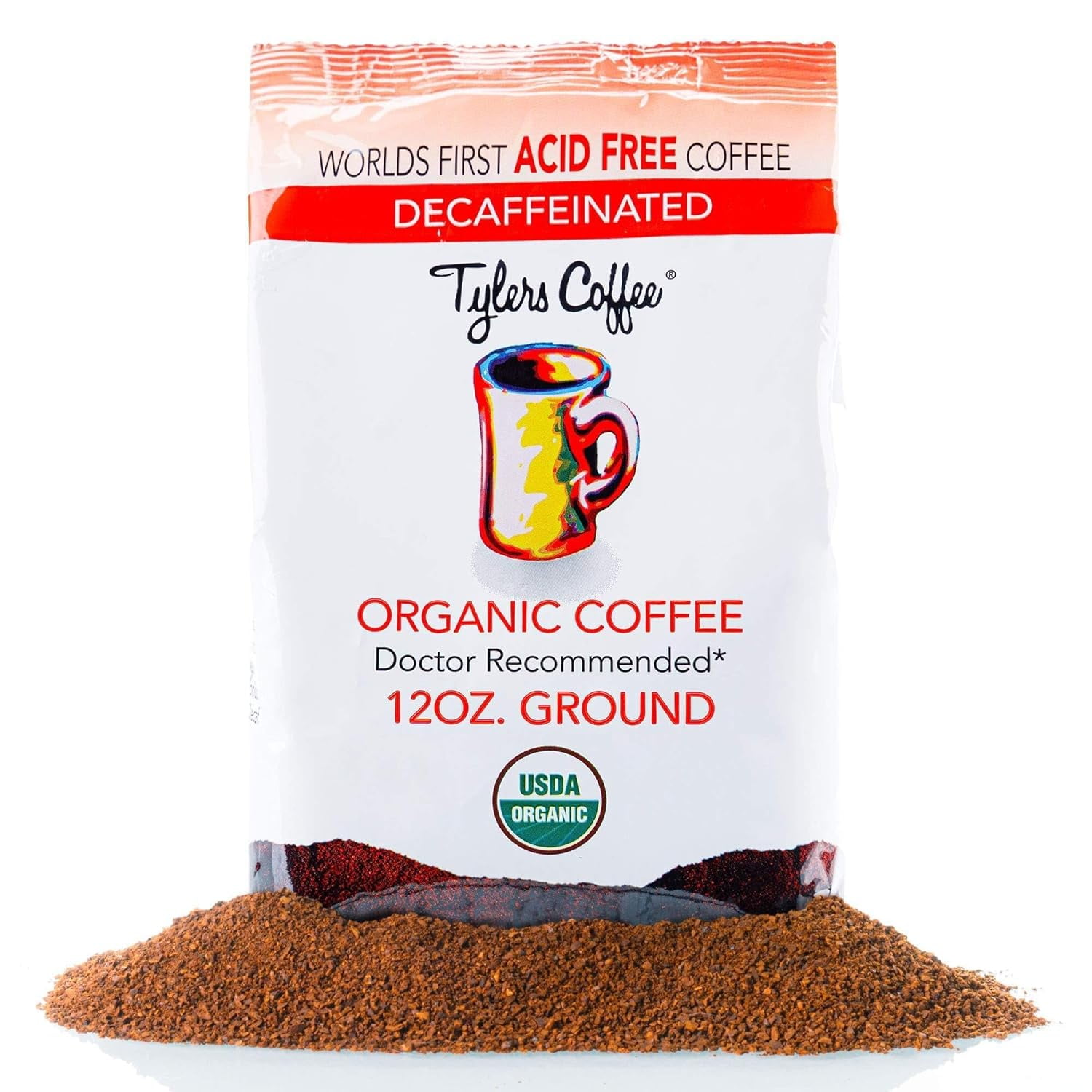 TYLER'S Organic Ground Coffee Decaf 12 oz, 100% Arabica, Balanced pH, Smooth Taste, Gentle on ...
