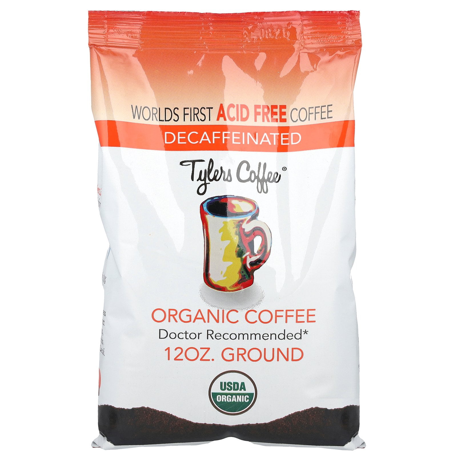 Tylers USDA Certified Organic Decaf Ground Coffee, 12 oz, Acid-Free ...