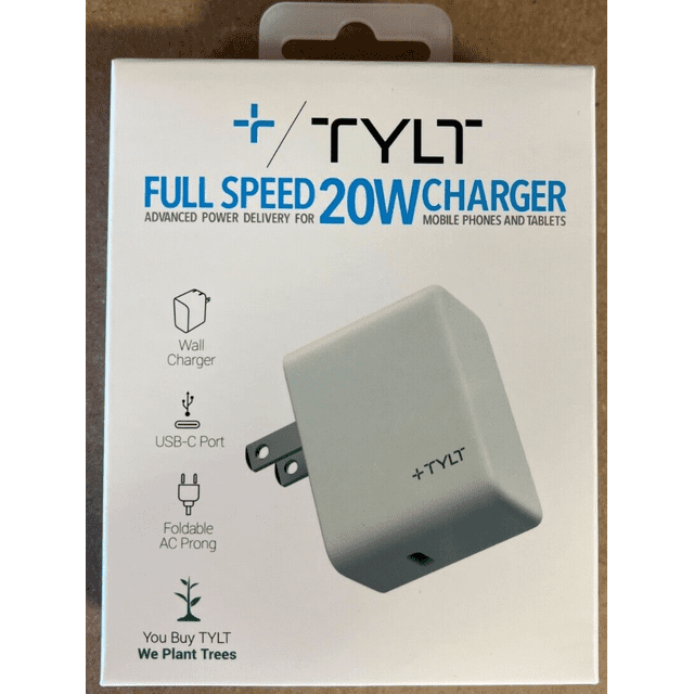 Tylt High-Speed USB Phone 20W Fast Charging Wall Charger White ...