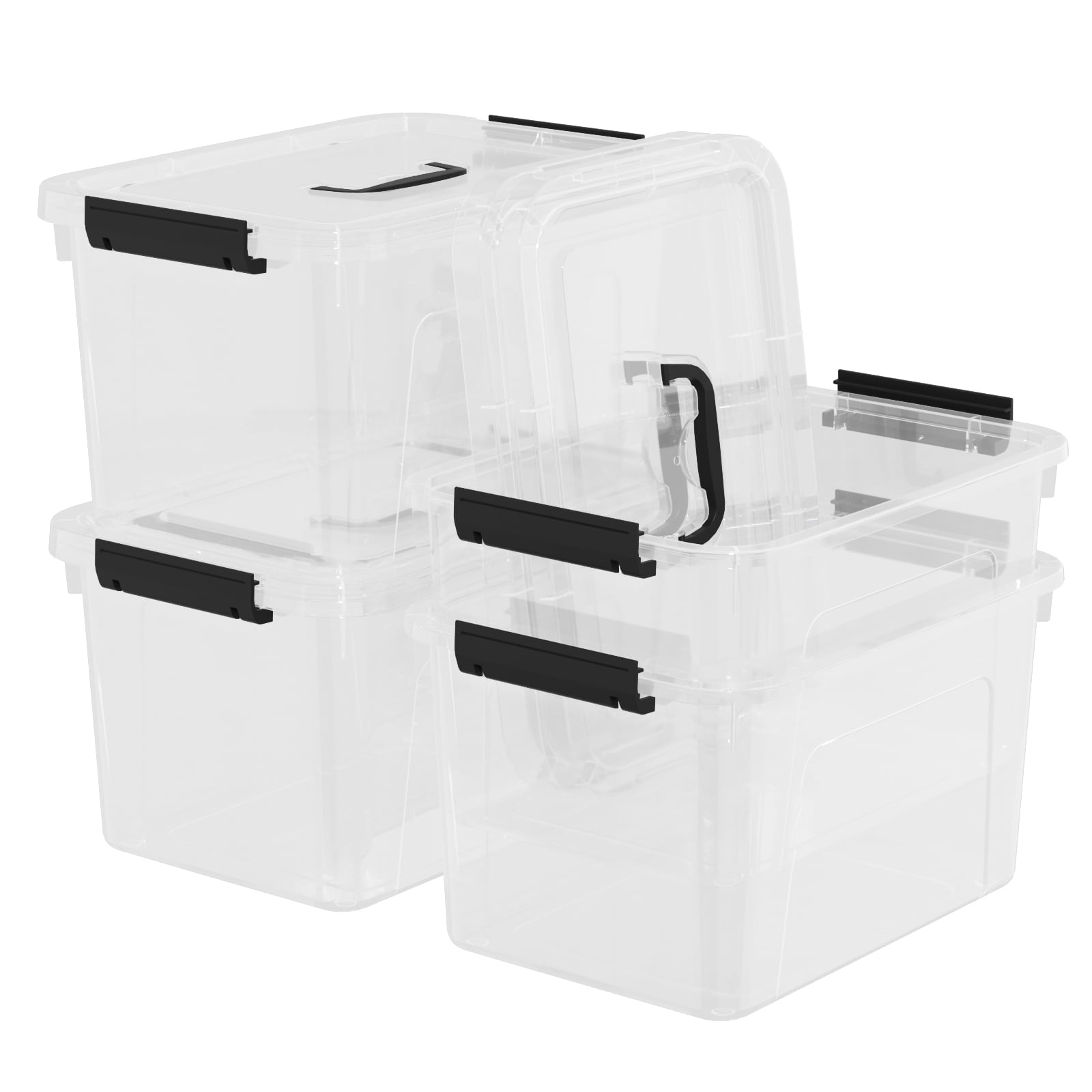 Tyminin 4-Pack Clear Latch Storage Box with Lid, Plastic Lidded Storage ...