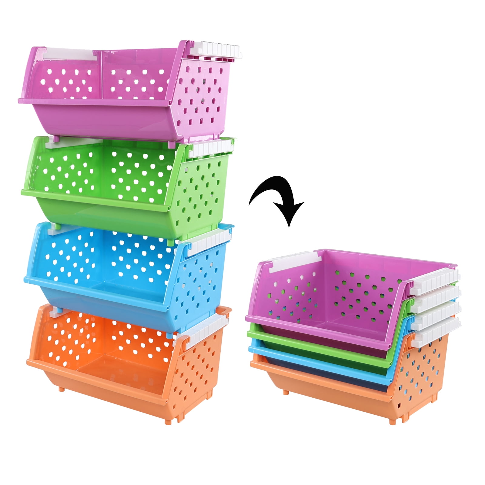 Tyminin 4-Pack Plastic Kitchen Stackable Storage Baskets, Colored ...
