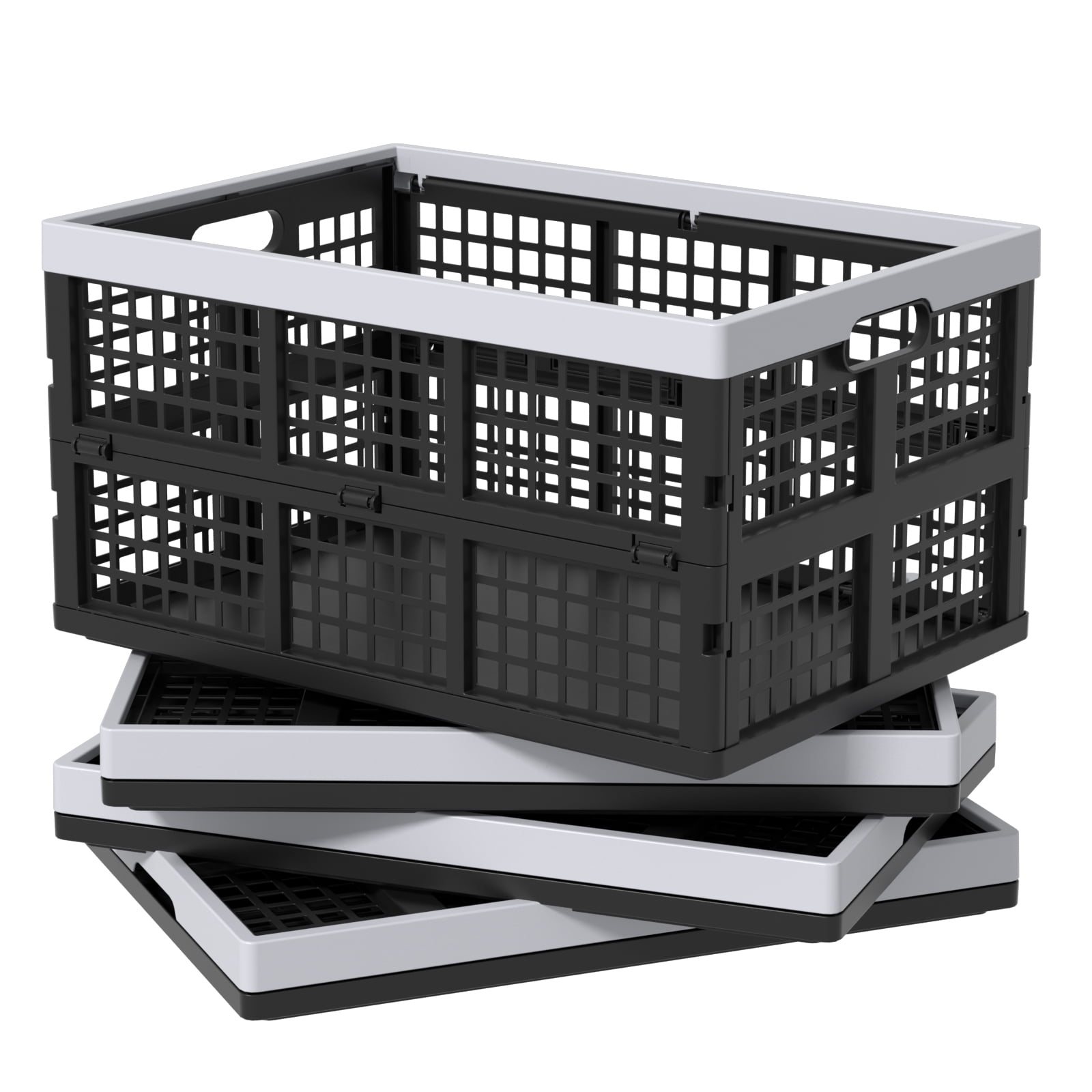 Tyminin 40 L Large Collapsible Storage Crates, Black Plastic Stackable ...