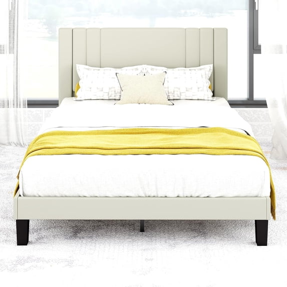 Tyndall Full Size Bed Frame, Velvet Upholstered Platform with Headboard ...