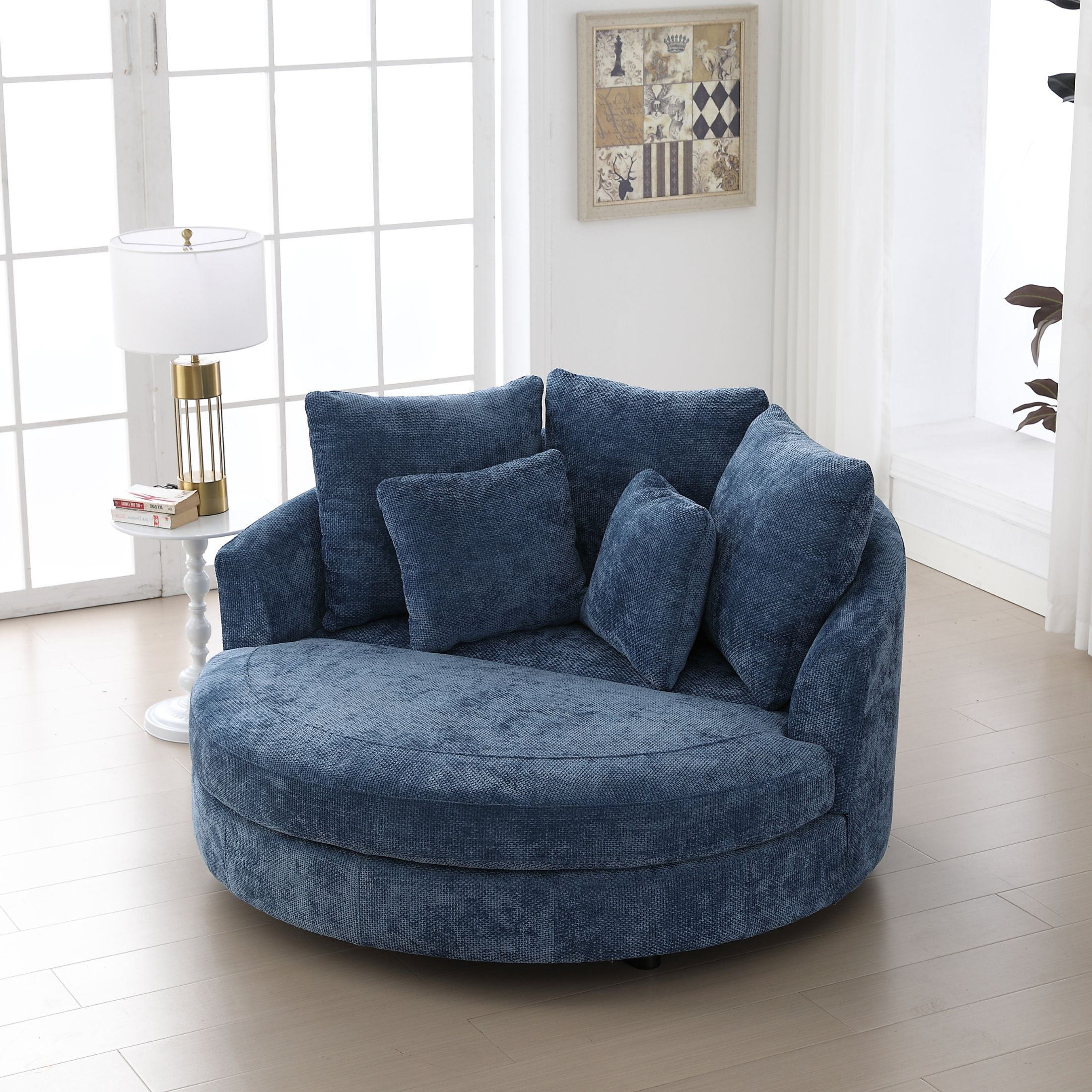 Tynzuro 59'' Oversized Round Barrel Accent Chair with 5 Pillows,Lounge ...