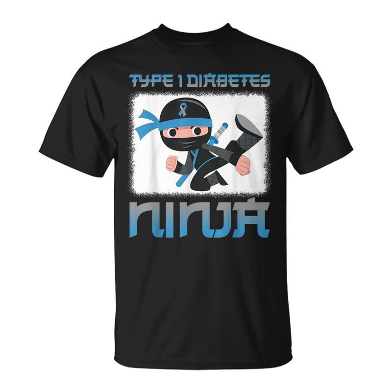 Type 1 Diabetes Ninja Blue Gray Ribbon T1d Warrior Fighter TShirt ...