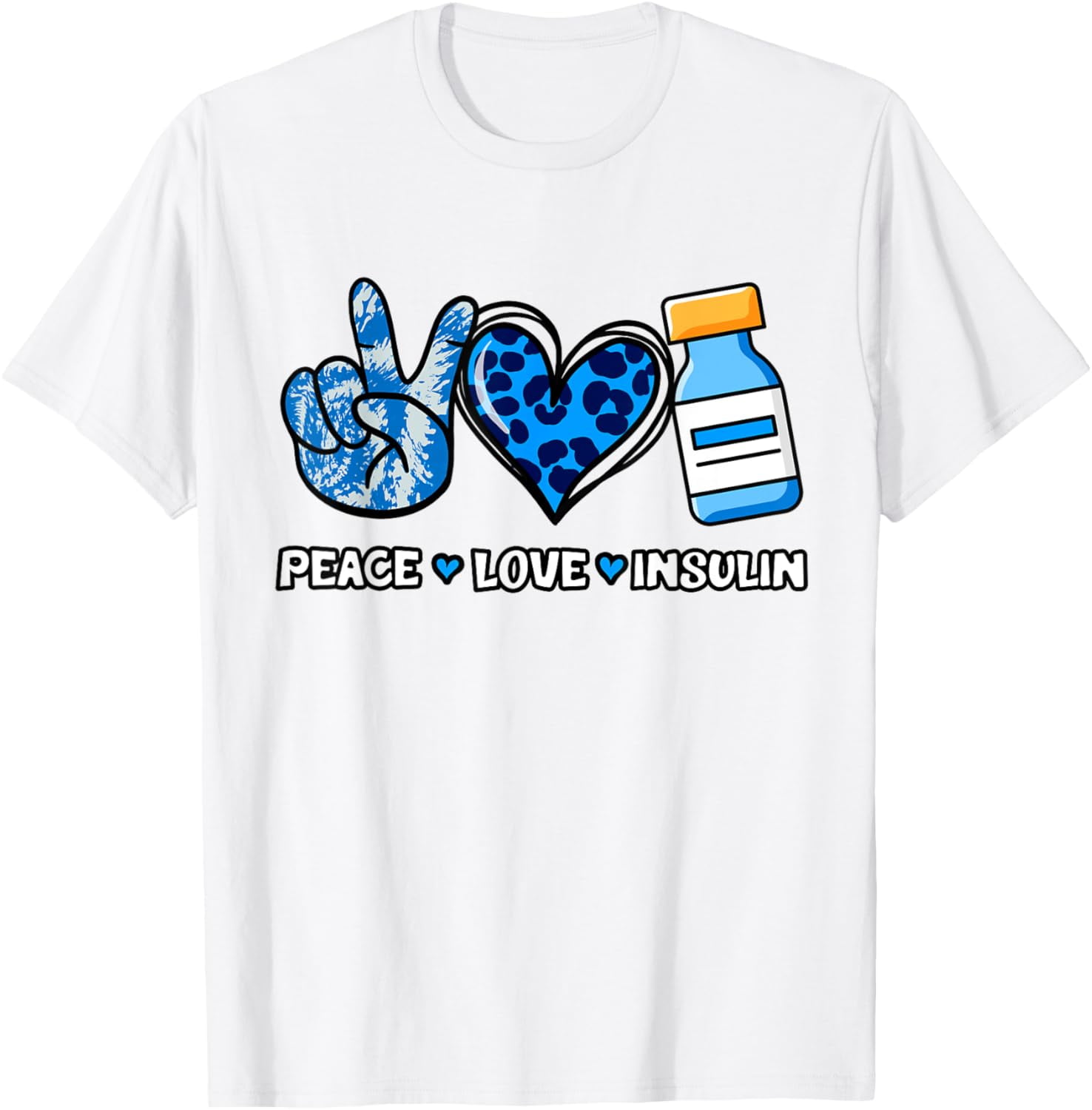 Type 1 Diabetes Peace Love Insulin Diabetic Diaversary T1D T-Shirt ...
