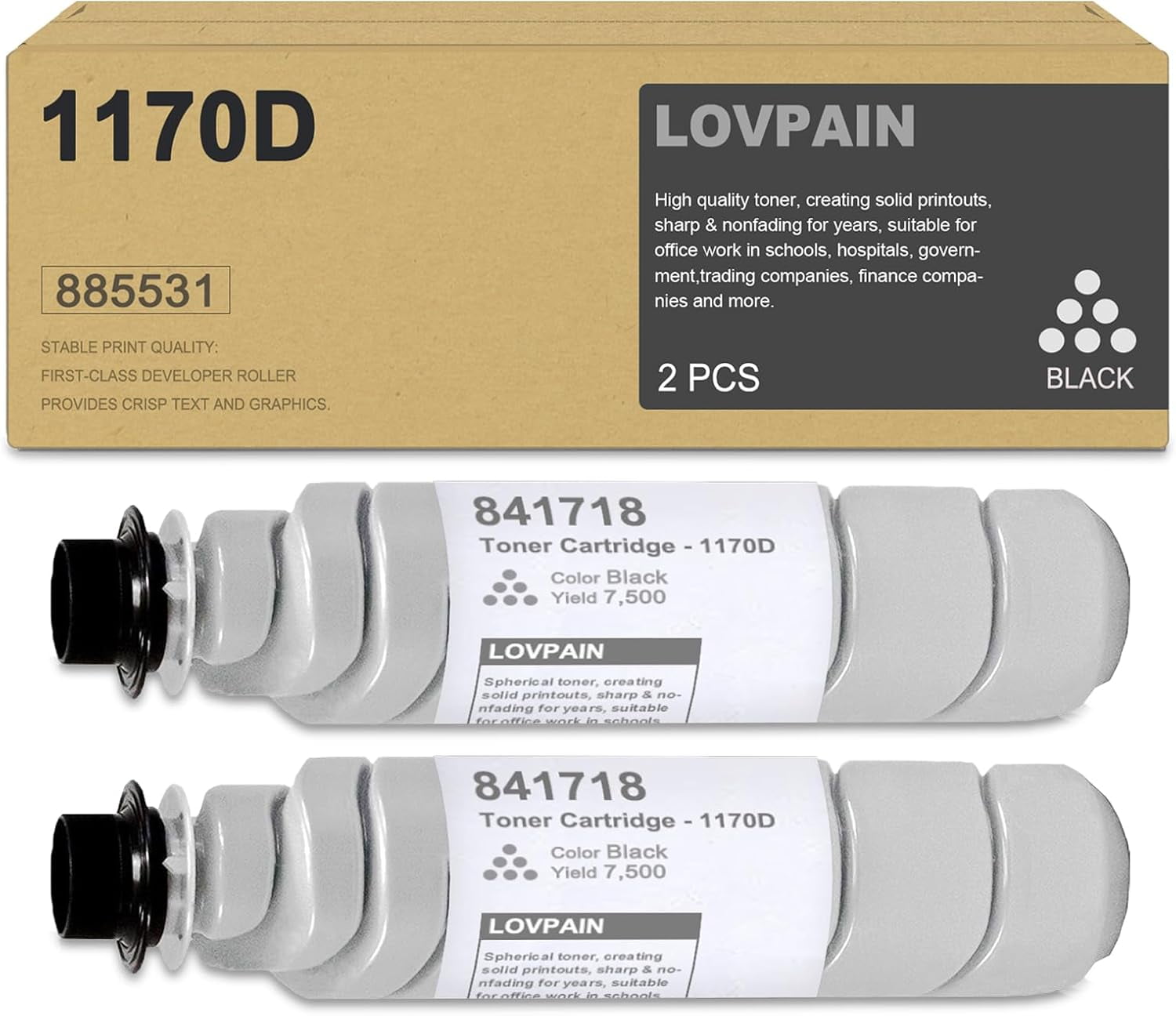 Type 1170D/S15/LD015 Black Toner Cartridge (2-Pack) -Lovn Compatible ...
