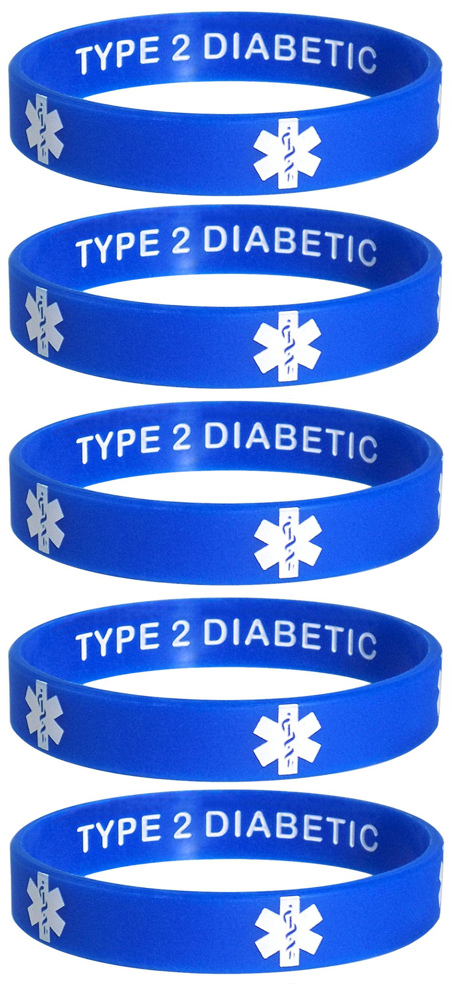 Type 2 Diabetic Medical Alert ID Privacy Enhanced Silicone Bracelets ...