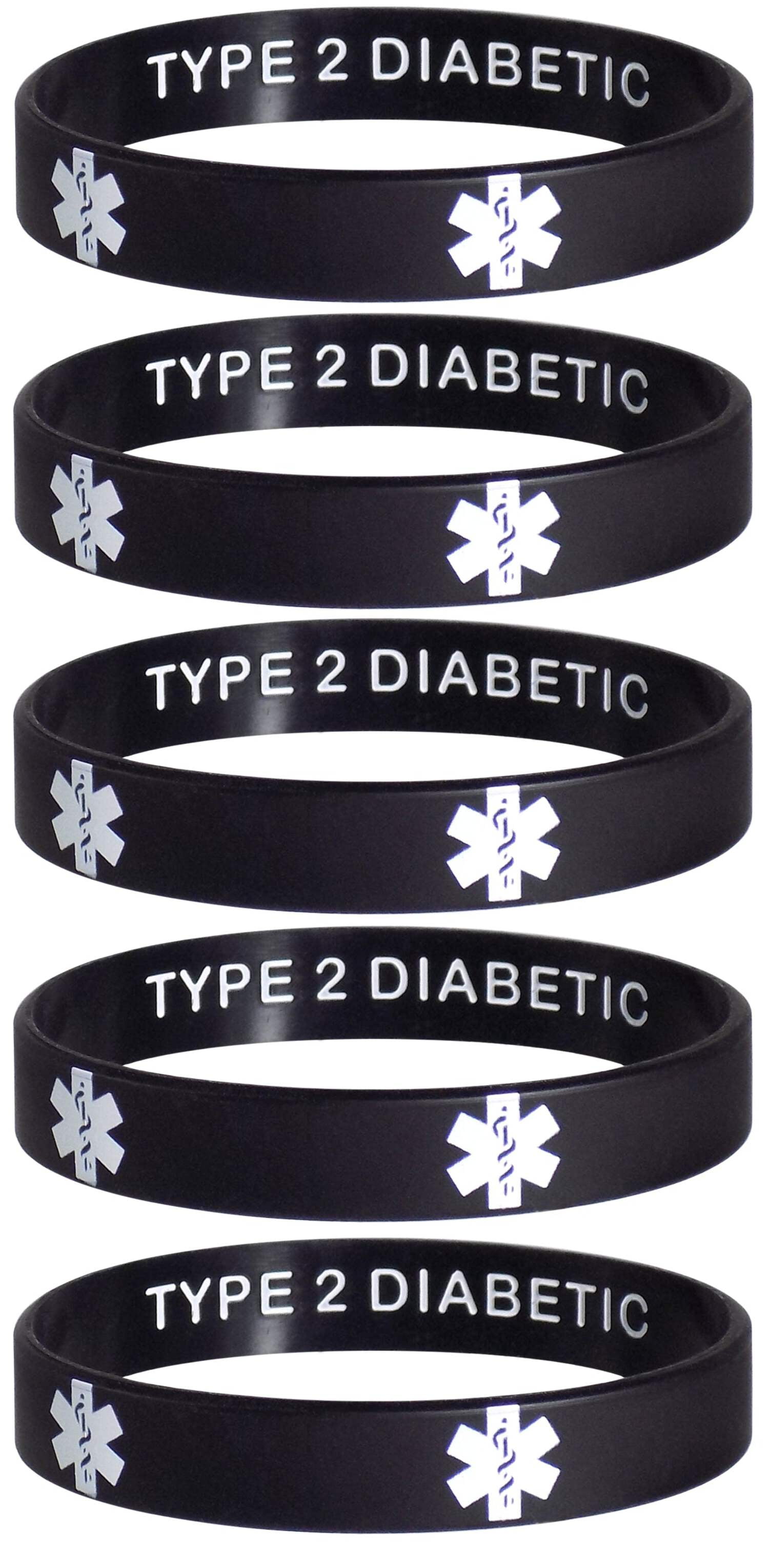 Type 2 Diabetic Medical Alert ID Privacy Enhanced Silicone Bracelets ...