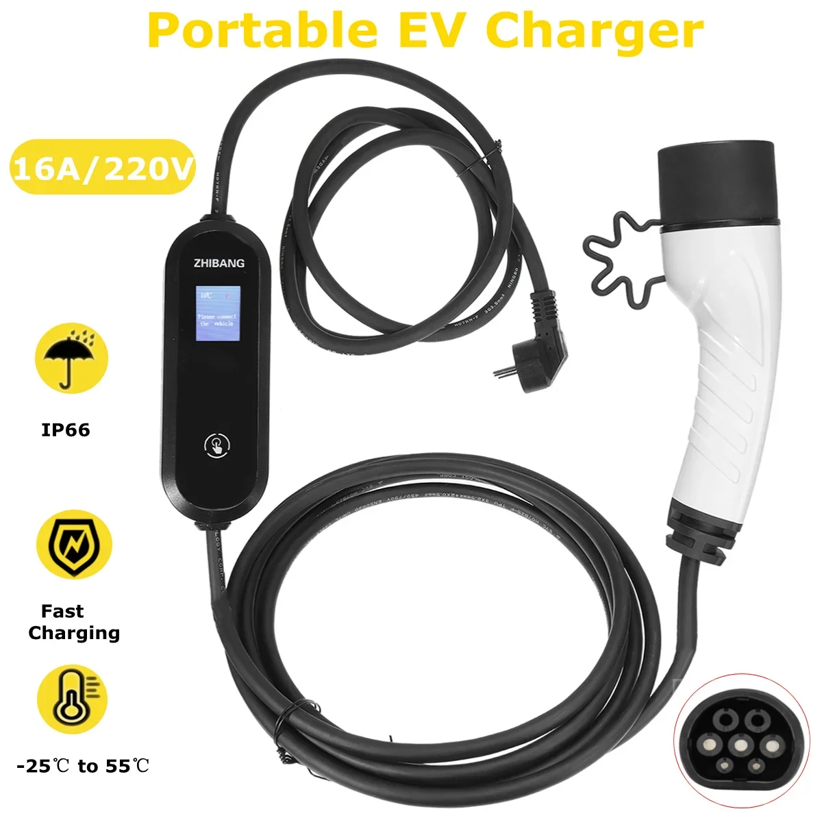 Type 2 EVSE EV Charger Level 2 16A Portable Electric Vehicle Car Home ...