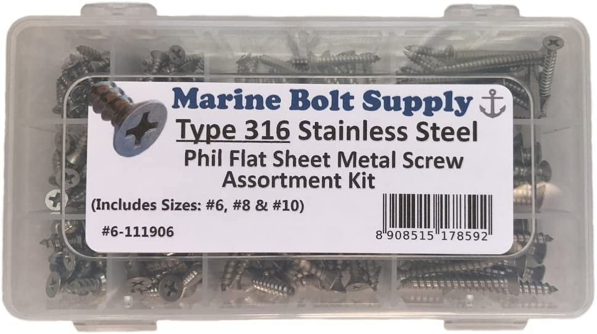 Type 316 Stainless Steel Phillips Flat Sheet Metal Screw Kit by Marine ...