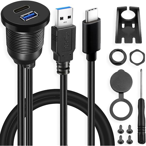 Type-C 3.0 & USB 3.0 Flush Mount Cable, USB-C and USB-A Ports Female to ...