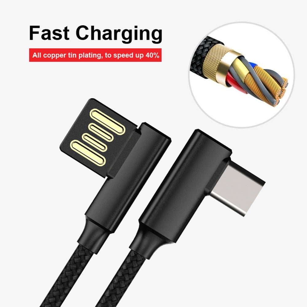 Type C/ Braided Charger Fast USB 90 Micro Angle Sync Data Right Phone ...