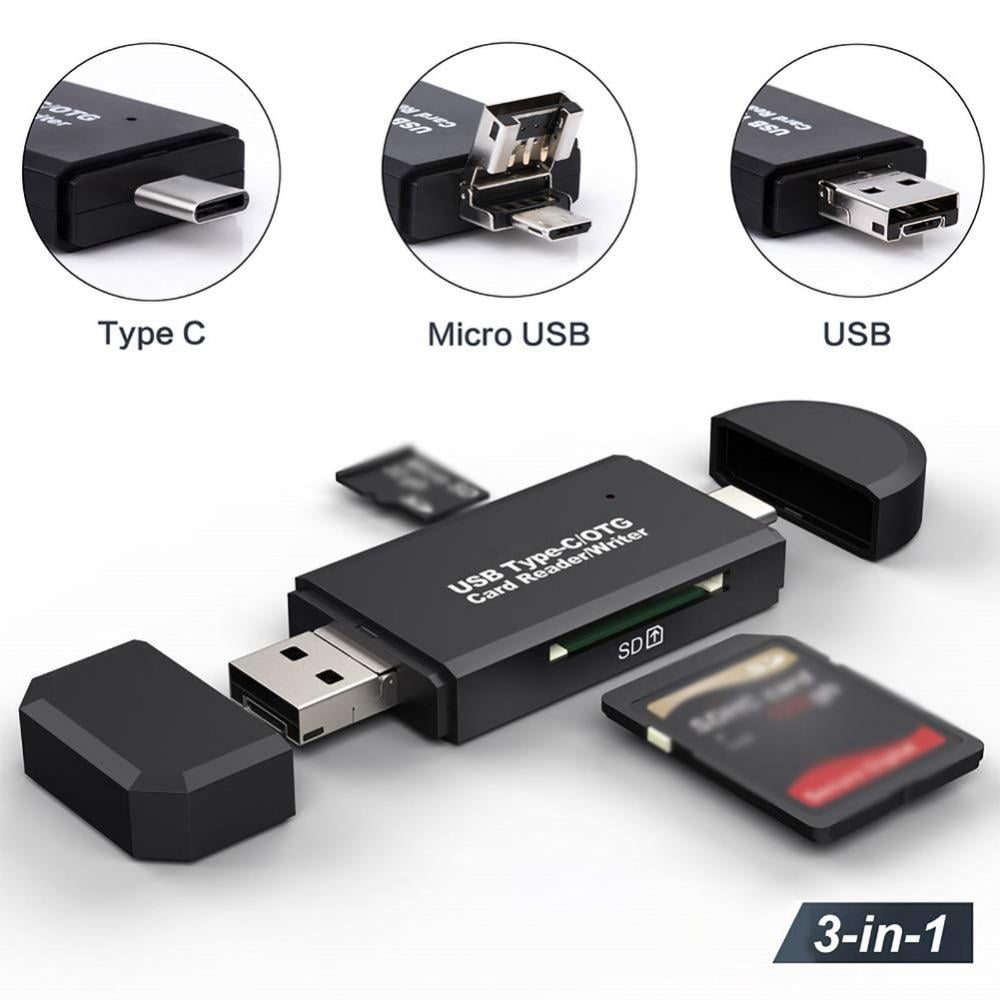 Type C Card Reader, 3-in-1 USB 2.0 Portable Memory Card Reader and ...