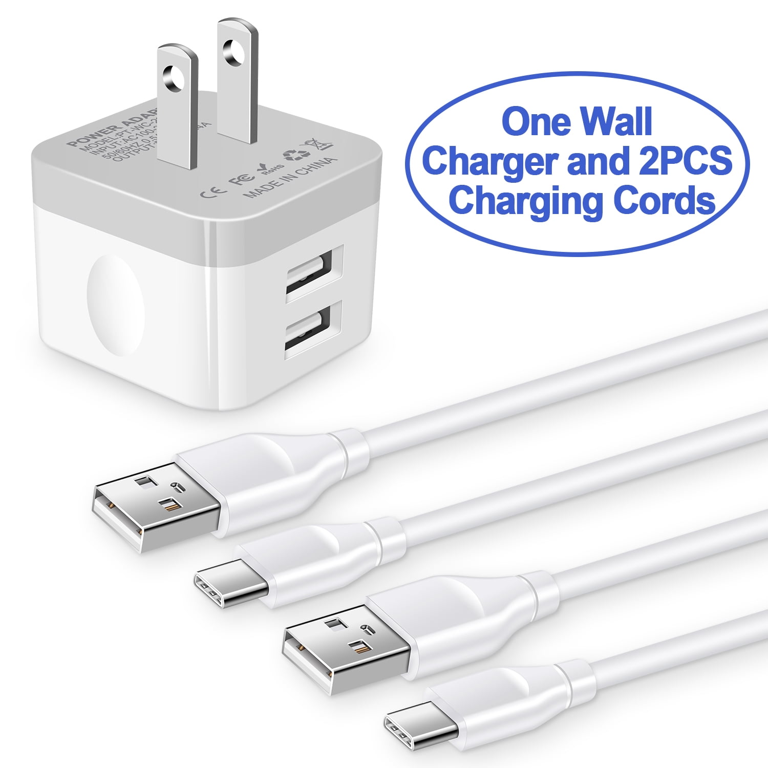 AILKIN USB C Charger Block, 2PACK 6ft Cables, 2.4A Dual Port Fast ...