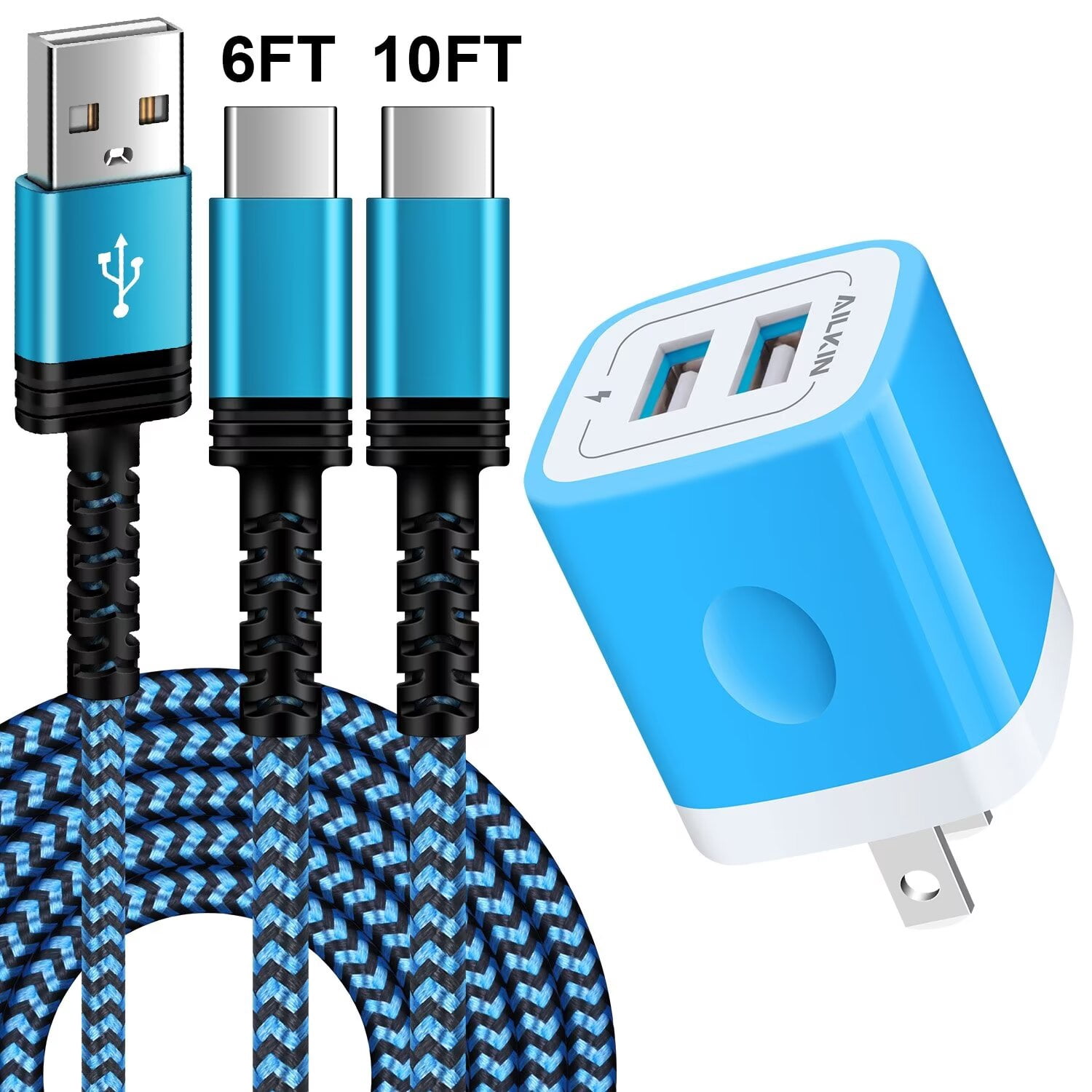 Type C Charger Fast Charging 10 Feet,AILKIN Dual Usb Charger Block with ...