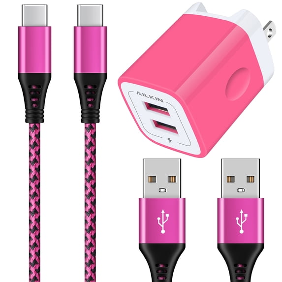 Type C Charger Block with Foldable Plug,AILKIN 2.4A Dual USB Wall ...