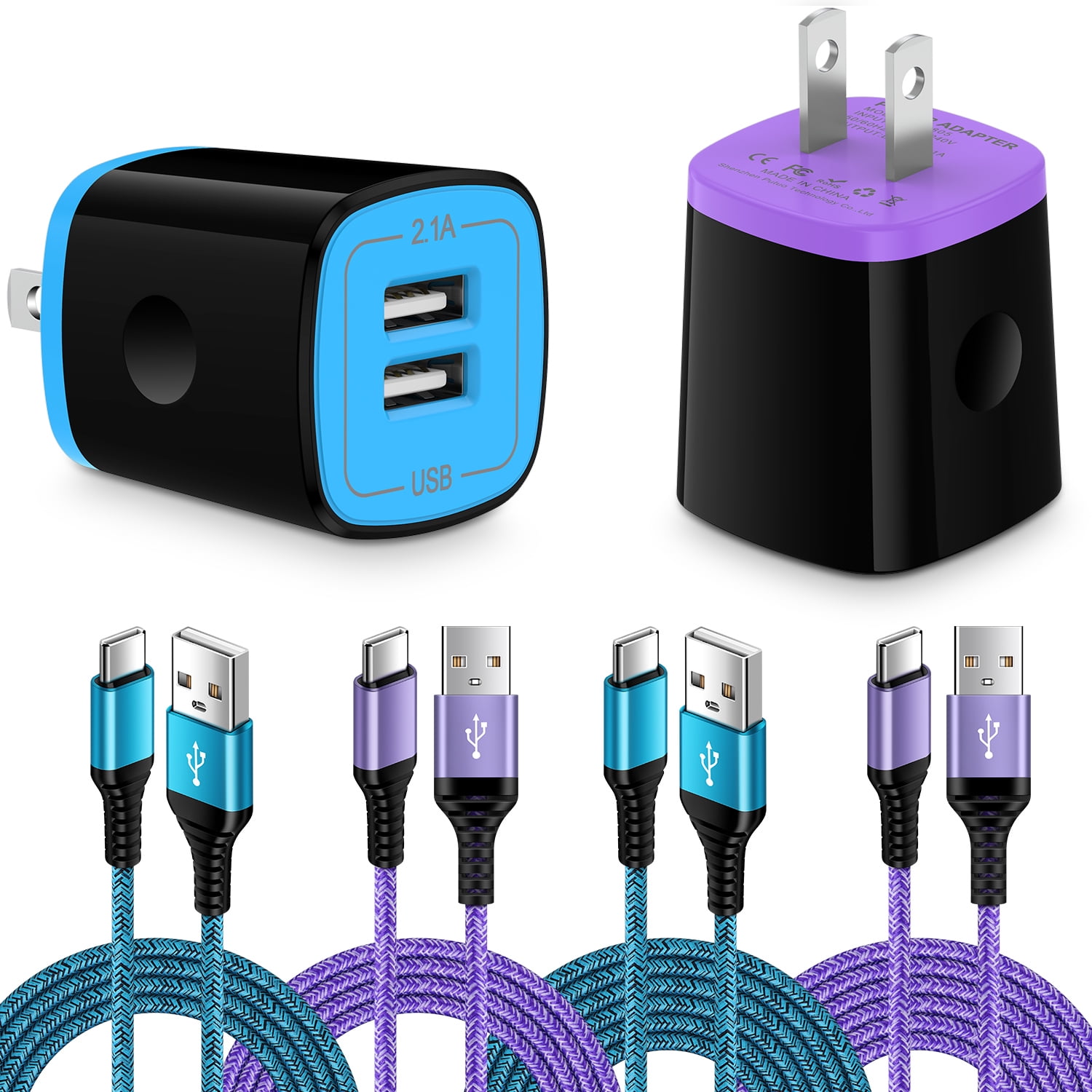 Type C Charger Block, Hootek 2 Pack 2.1A USB Charger Block with 4Pack ...