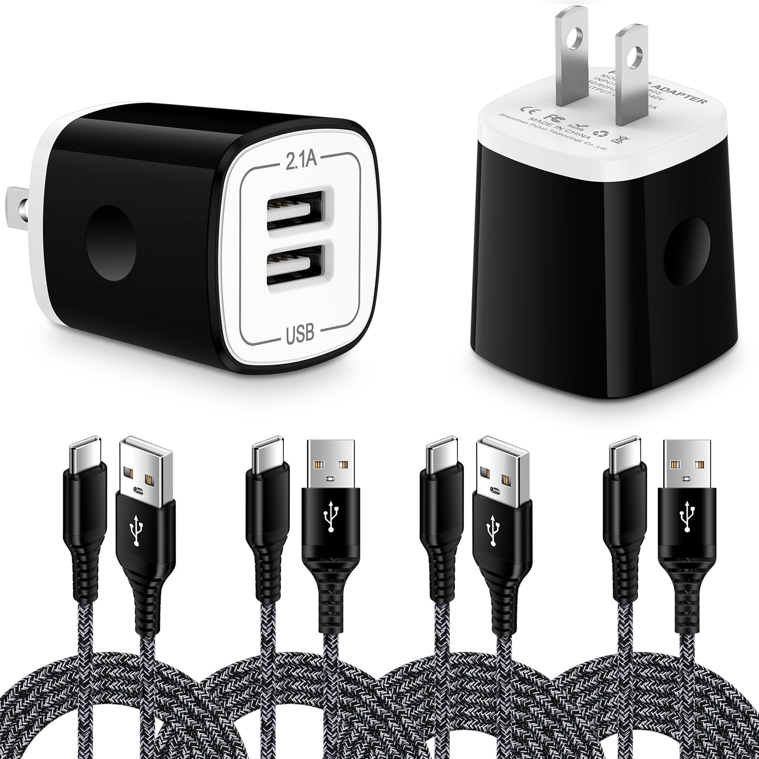 Type C Charger Block, Hootek 2 Pack 2.1A USB Charger Block with 4Pack ...