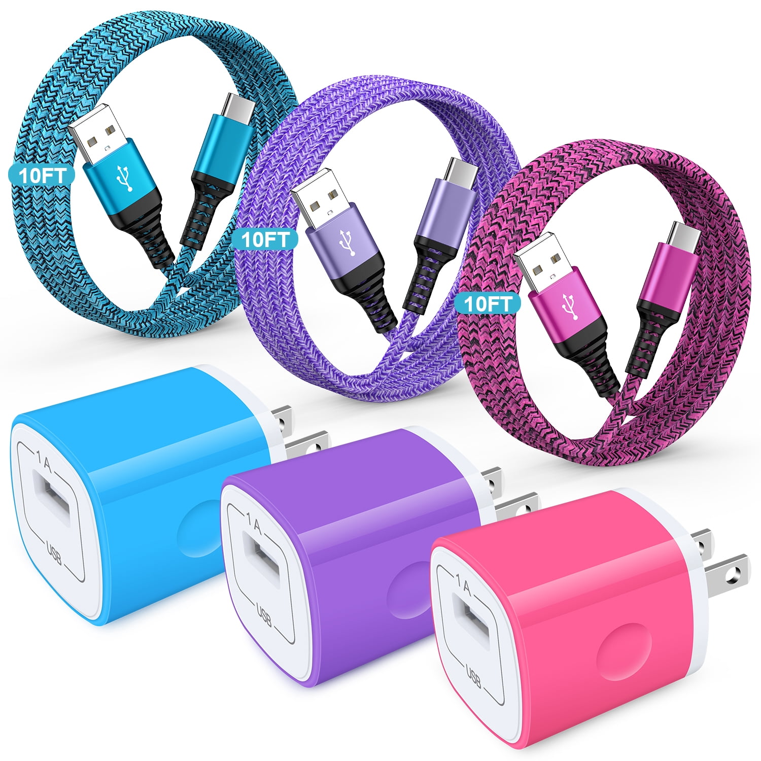 Type C Charger Block, Hootek 3 Pack USB C Cable Fast Charging Cable ...