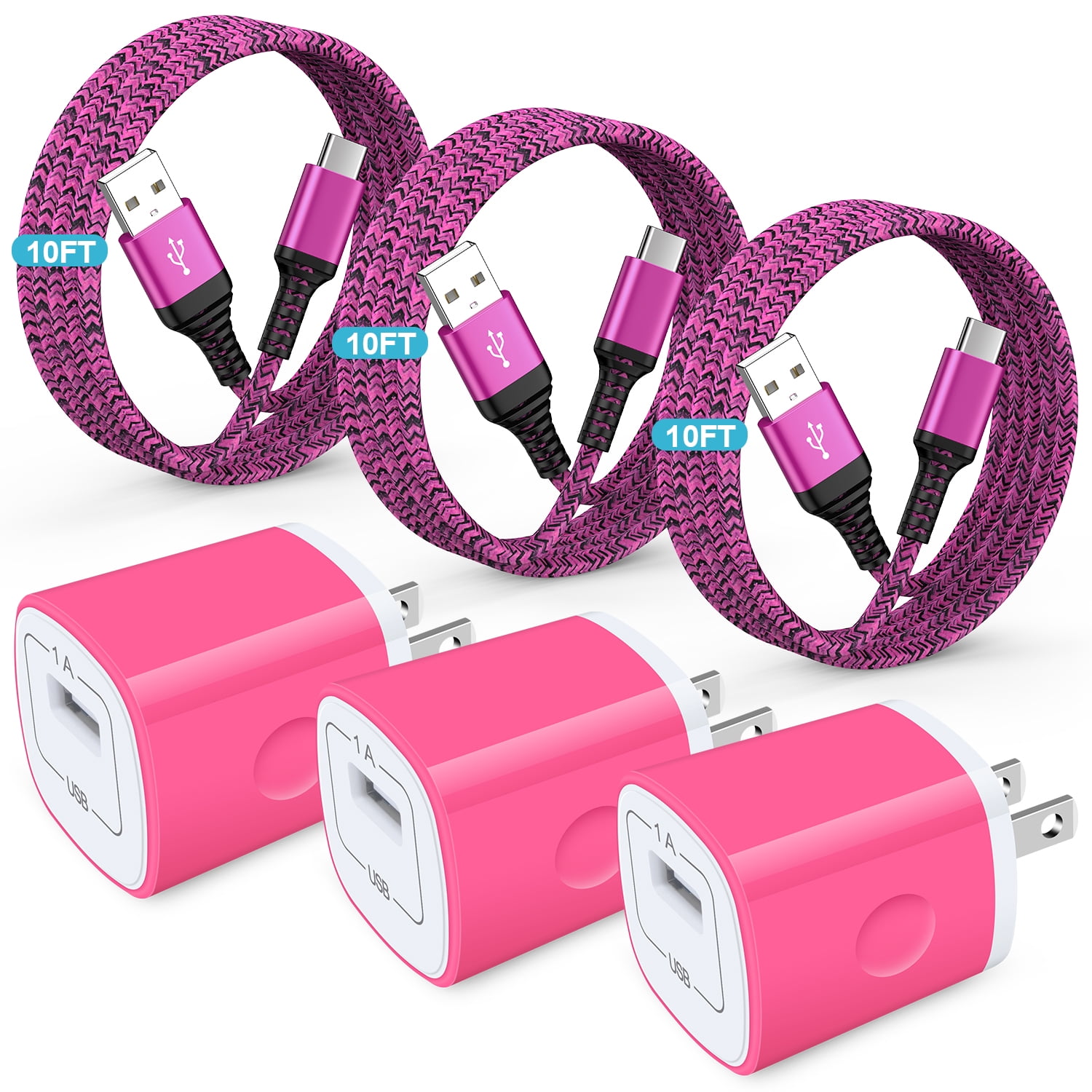 Type C Charger Block, Hootek 3 Pack USB C Cable Fast Charging Cable ...