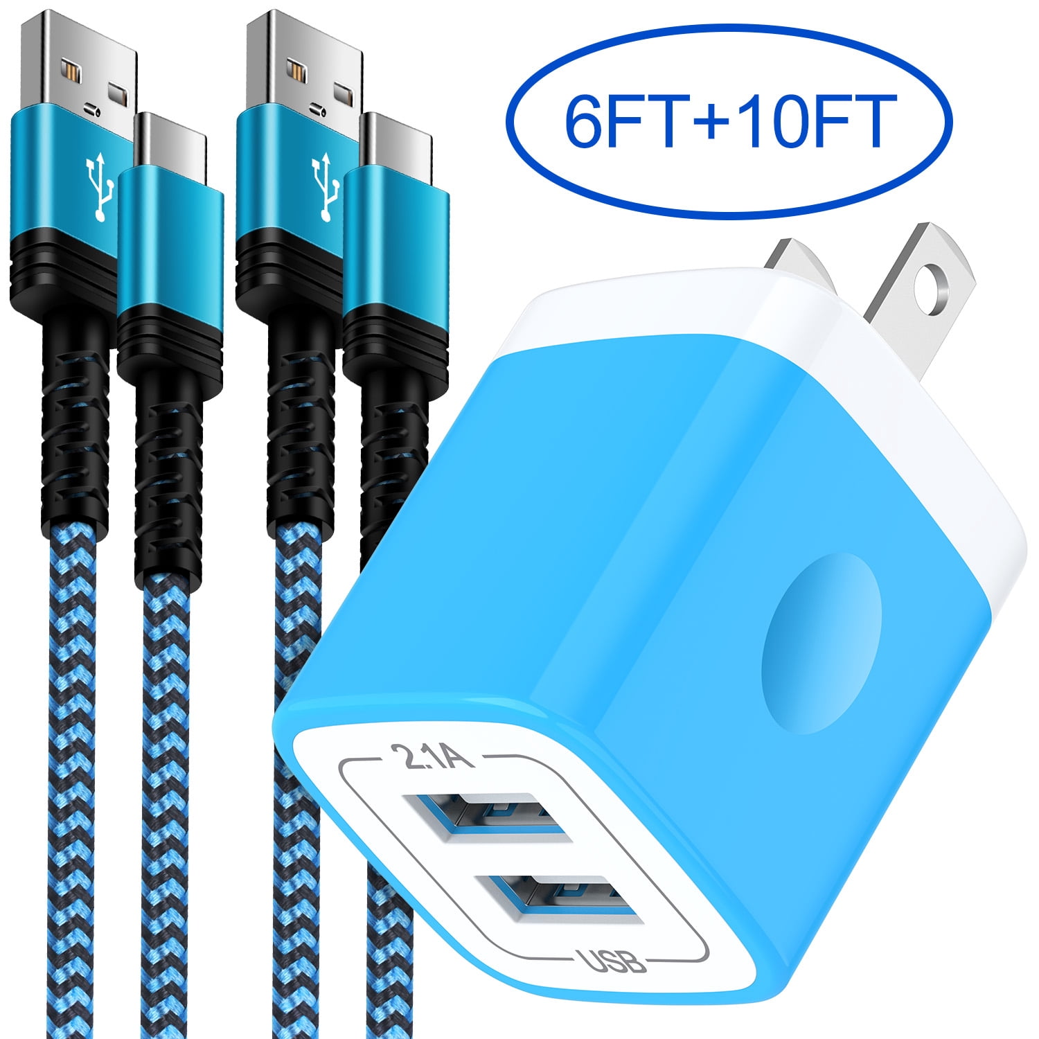 Type C Charger Block,with 2PACK Android Charger Fast Charging Cable 6ft ...