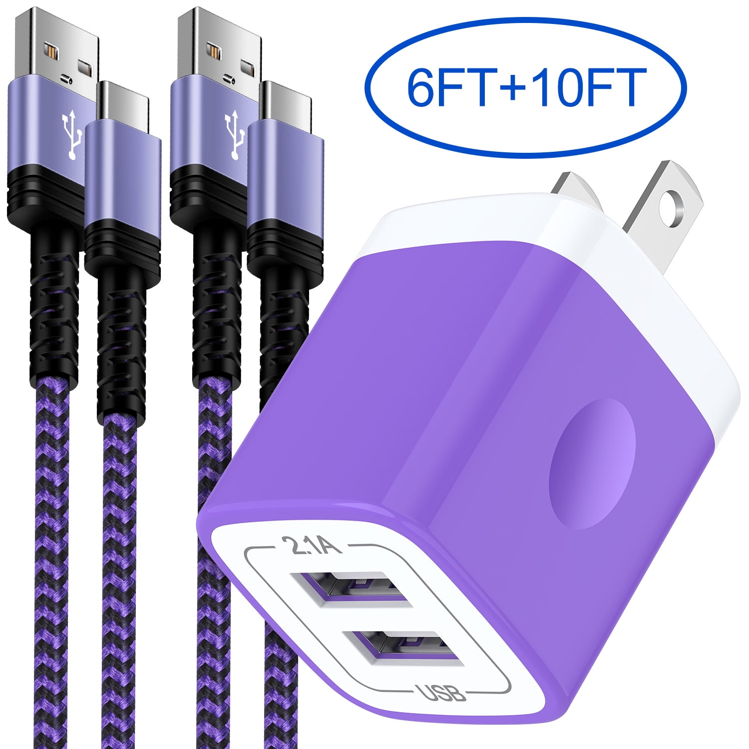 Type C Charger Block,with 2PACK Android Charger Fast Charging Cable 6ft ...