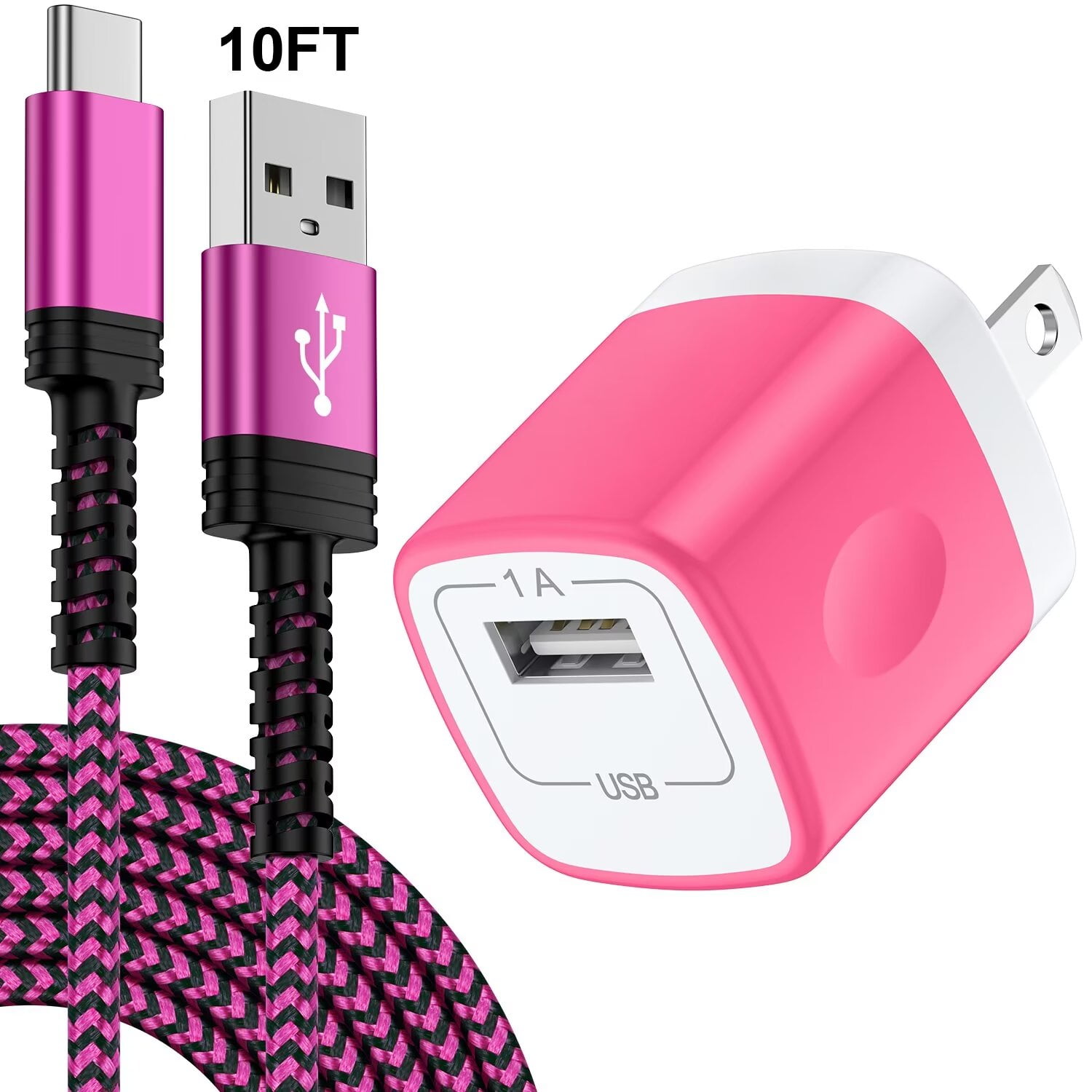 Type C Charger Block,with 3A Android Charger Fast Charging Cable 10ft ...