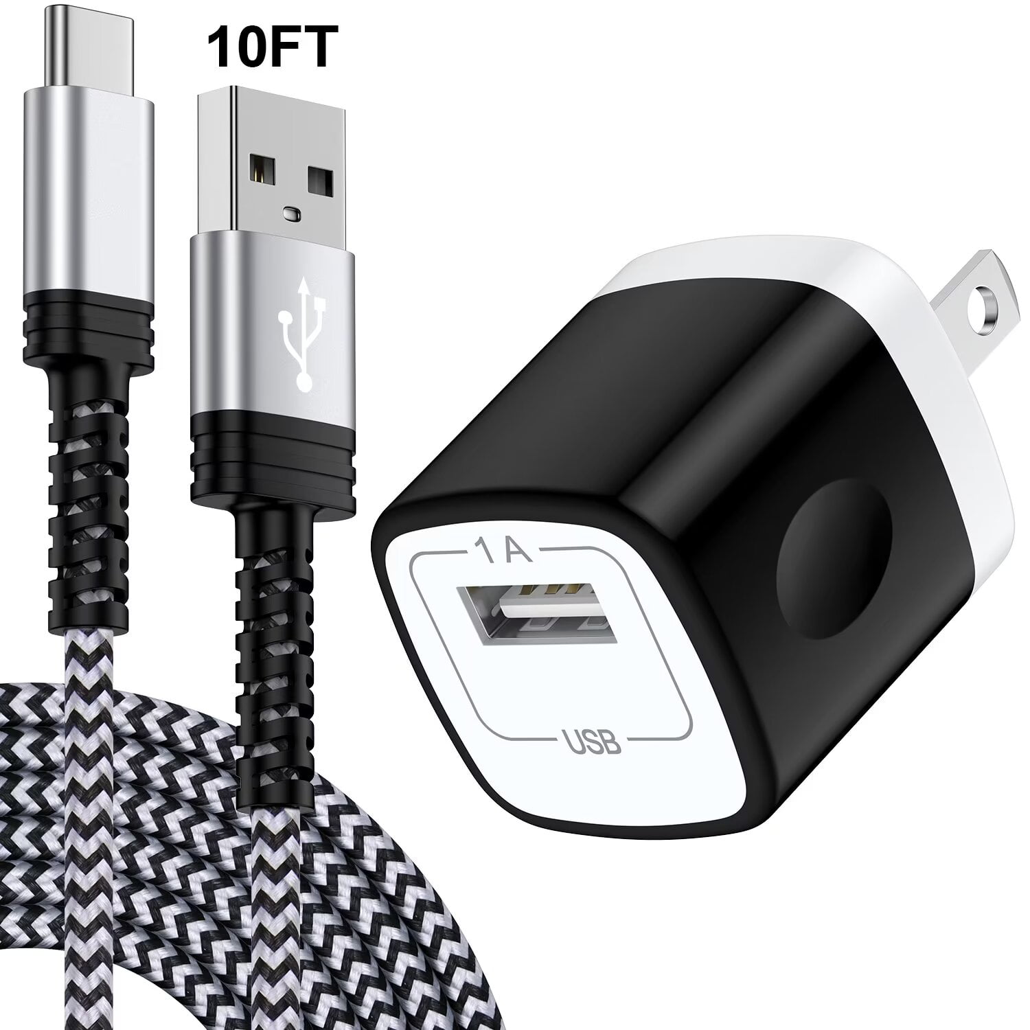 Type C Charger Block,with 3A Android Charger Fast Charging Cable 10ft ...