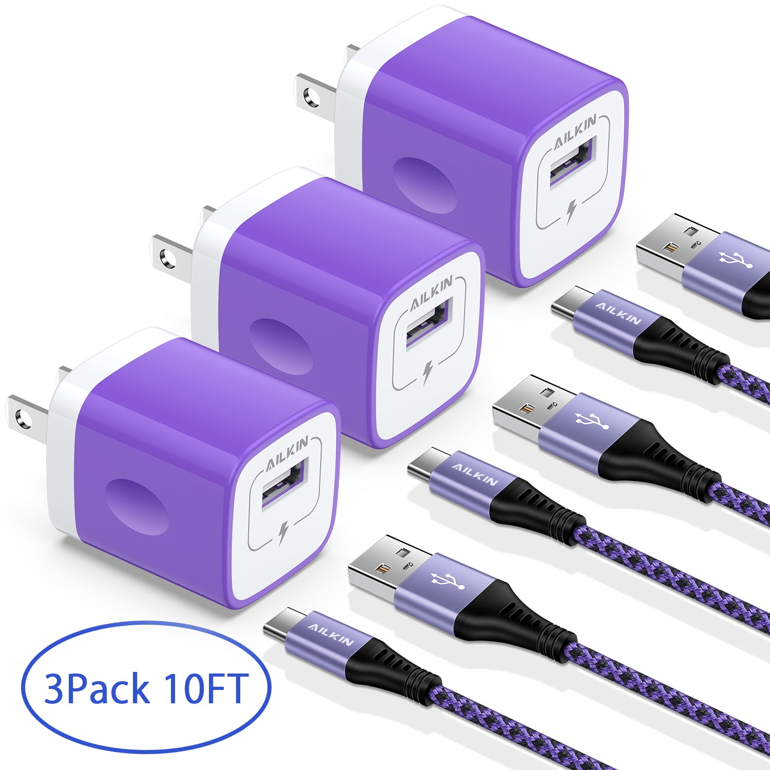 Type C Charger Fast Charging 10 Feet,3PACK Usb Wall Charger Block ...
