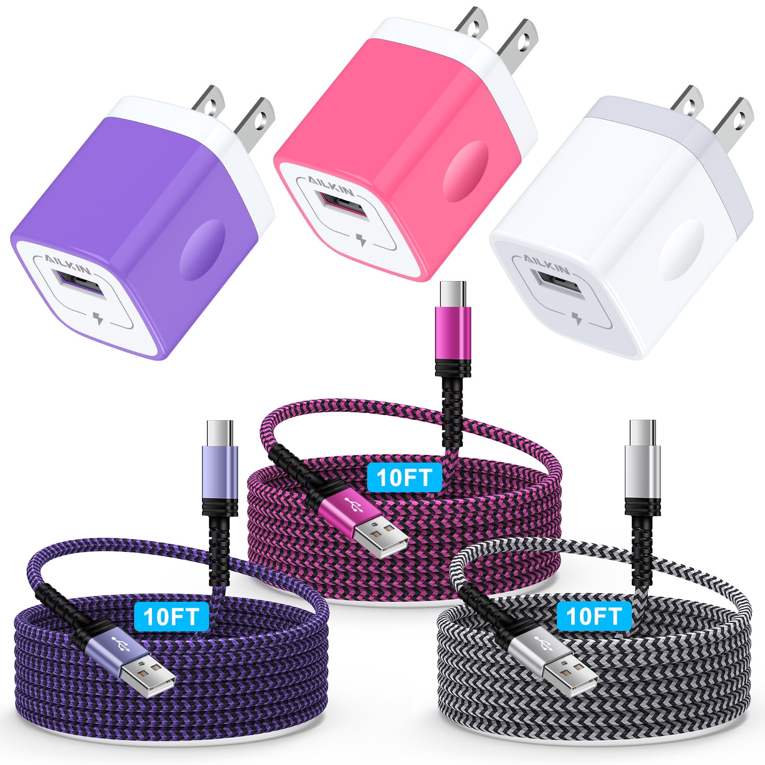 Type C Charger,Fast Charging Block Type C,AILKIN 3PACK Usb Charger ...