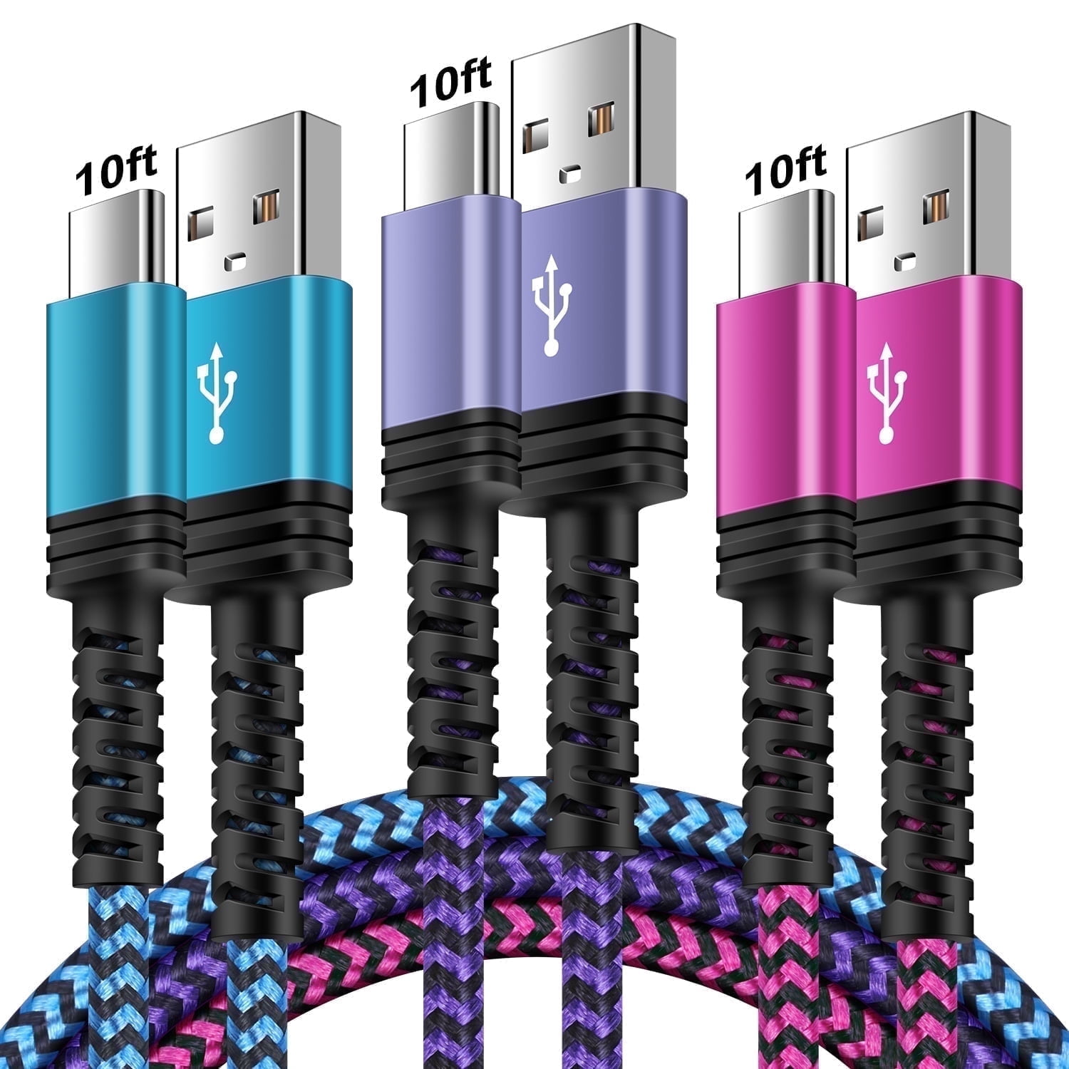 HOPEPOW Type C Charger, 10ft USB-C Cable, Fast Charging, 3-Pack ...