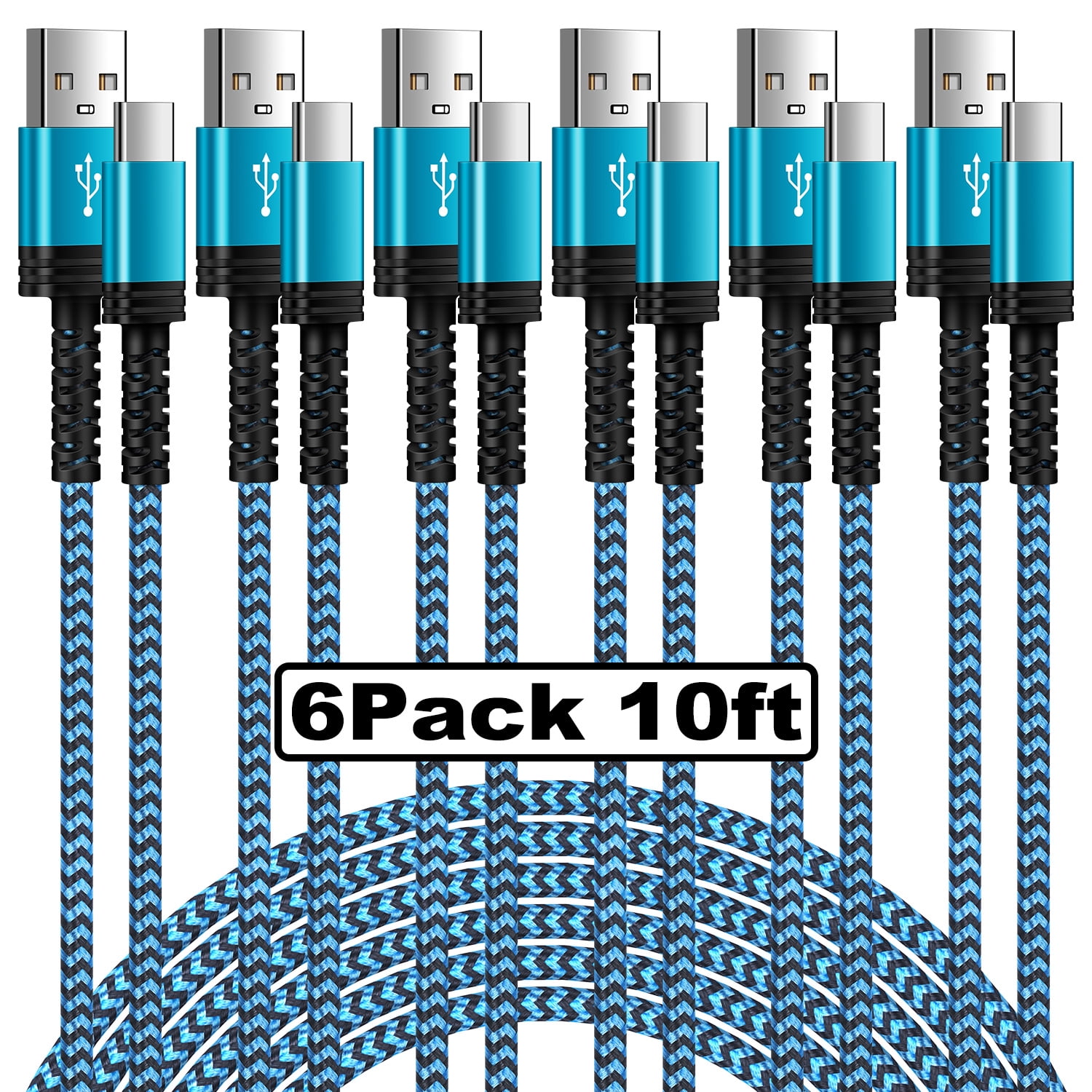 Type C Charger Fast Charging Cable 10ft 10 feet,6PACK HopePow Usb A to ...
