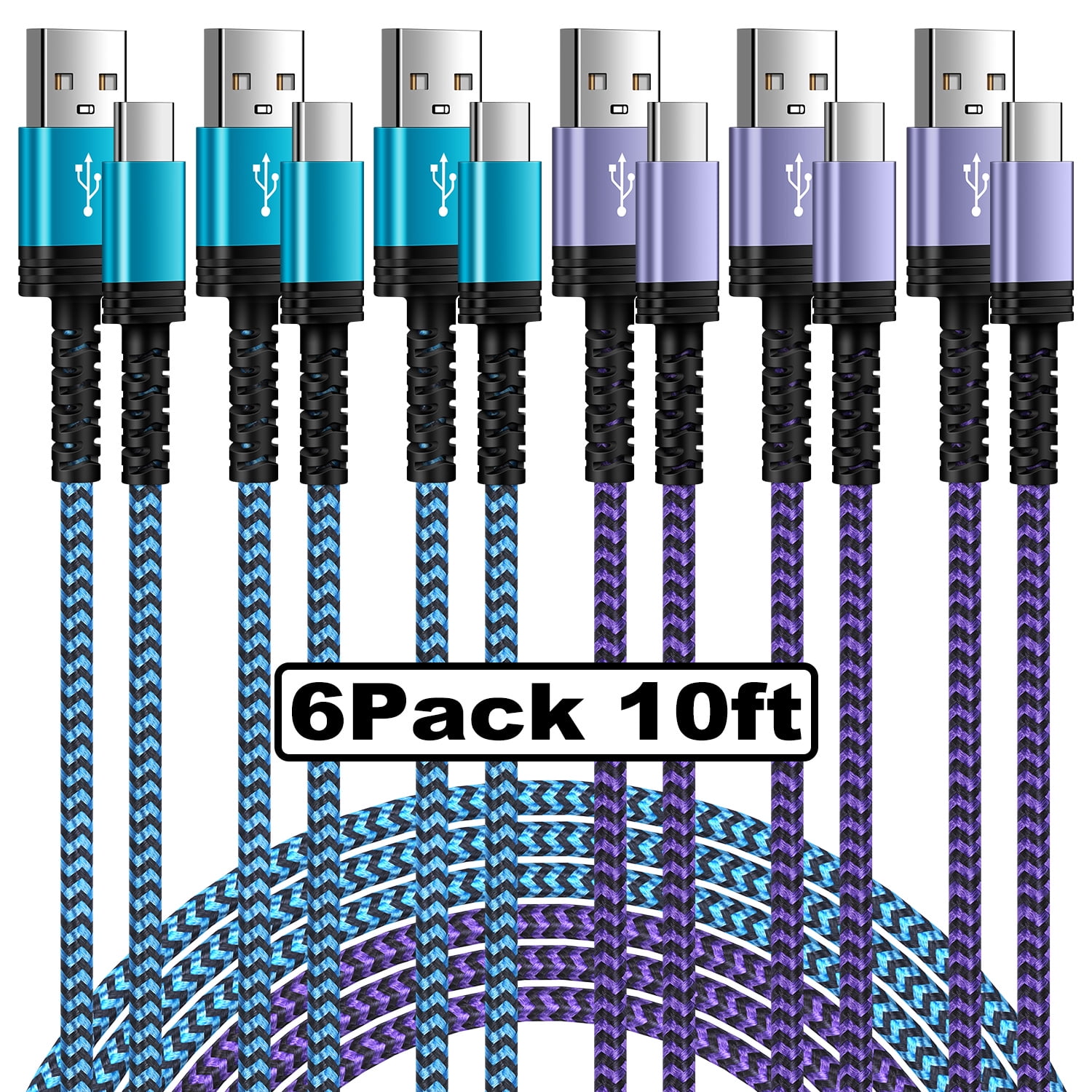 Type C Charger Fast Charging Cable 10ft 10 feet,6PACK HopePow Usb A to ...
