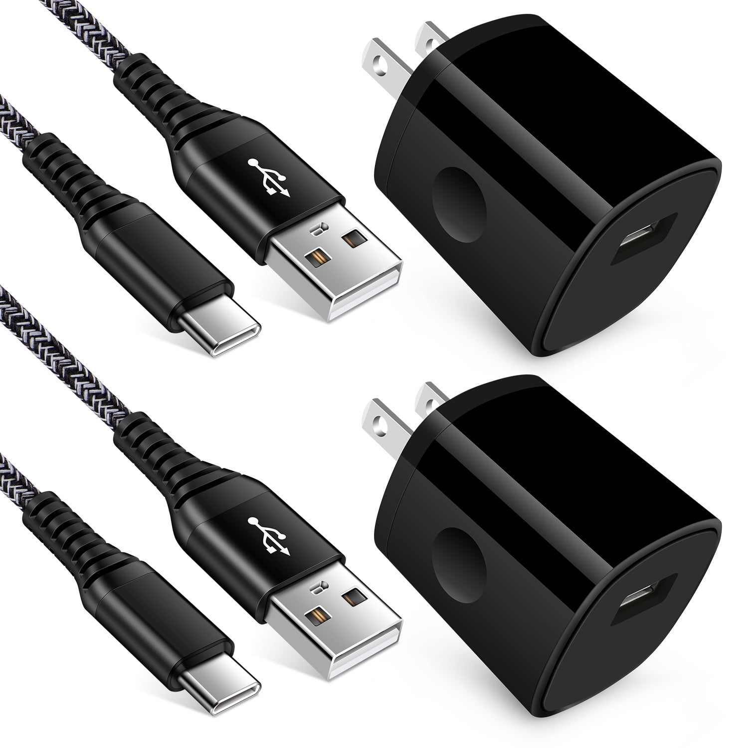 Type C Charger Fast Charging Cable 10ft with 2PCS USB Wall Charger ...