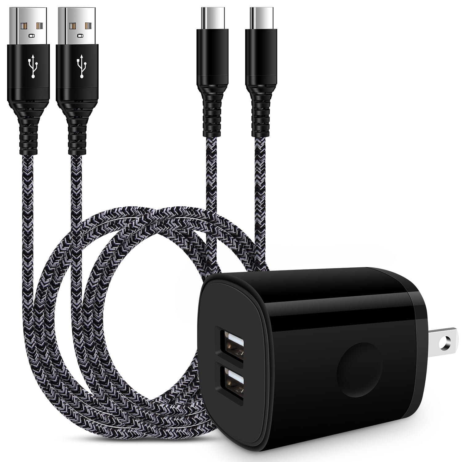 AbcPow USB-C Charging Block, 2-Pack Braided Type-C Cables 10ft, 2.1A ...