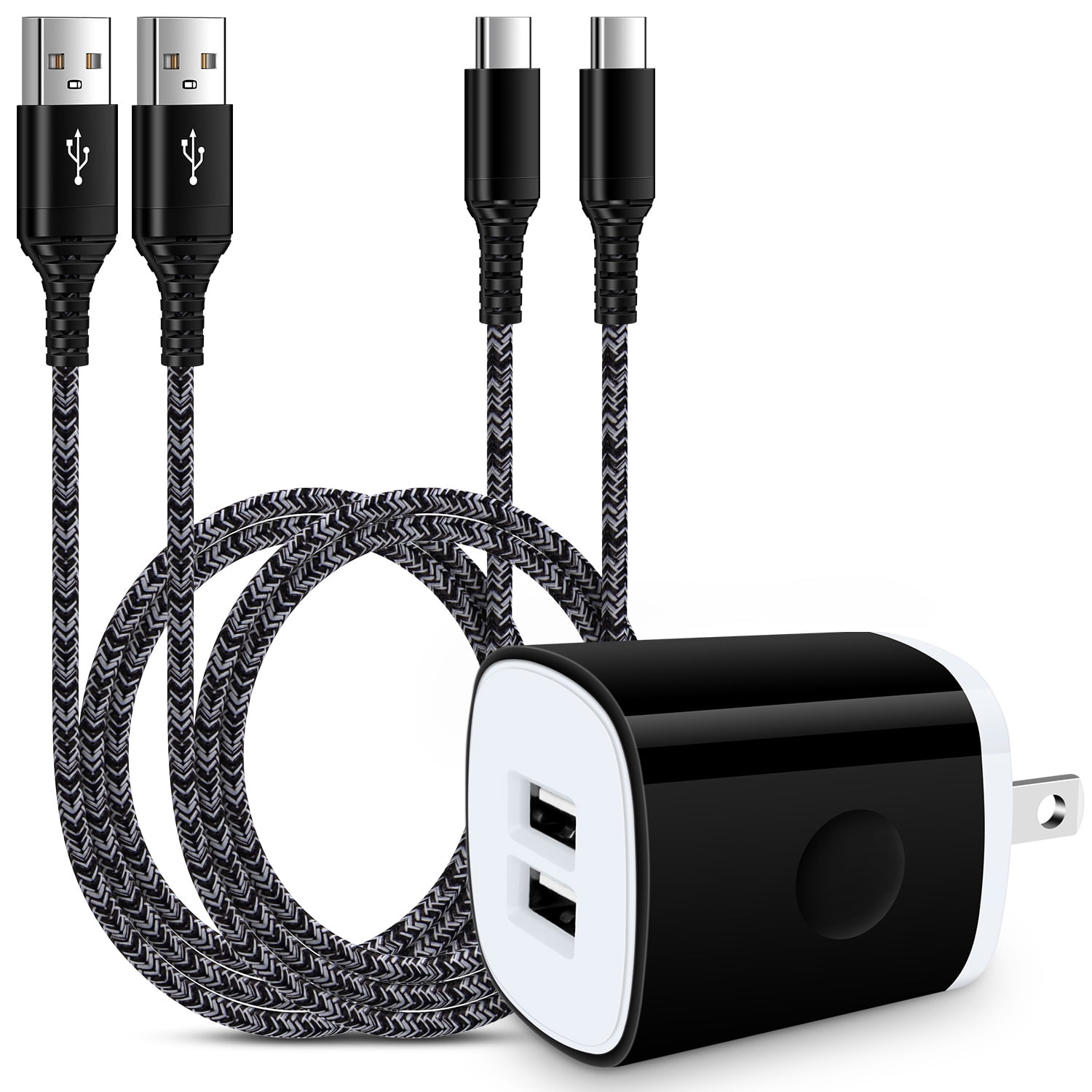 AbcPow Type C Charger Fast Charging Cable 10ft, 2.1A Charger Block, 2 ...