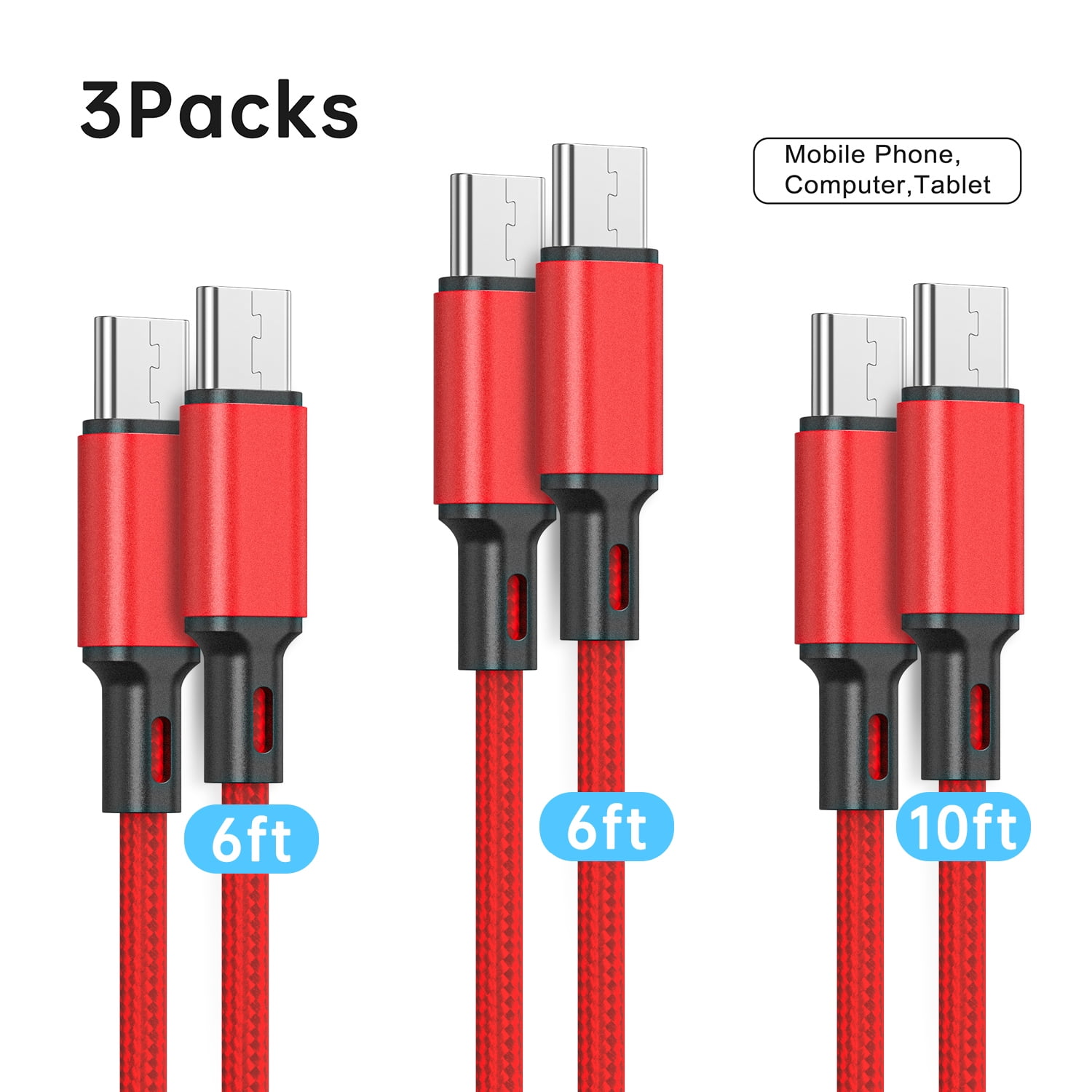 Type-C Charging Cable, 3 count per pack [6+6+10] Type C to Type C ...