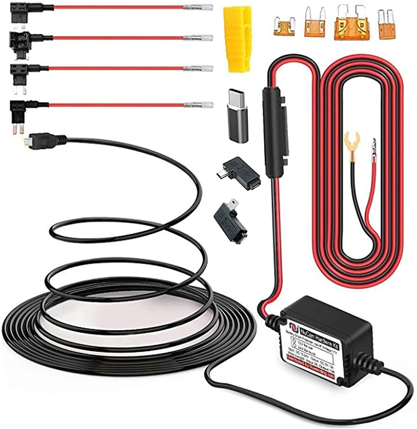 Type C Dash Cam Hardwire Kit, MicroUSB & Mini USB 15ft Power Cable with ...