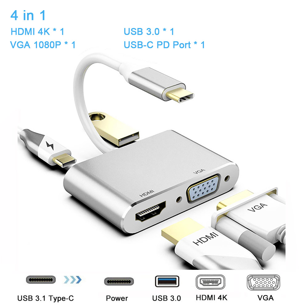 Type C Docking Station to HDMI 4K USB 3.0 VGA RJ45 PD USBC Hub for Laptop Macbook Pro HP Surface ...