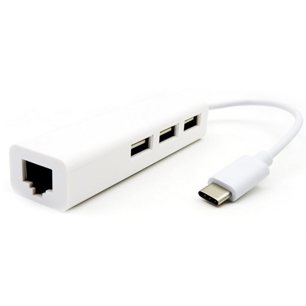 White LAN Adapter with 3 USB 2.0 Hub for Data Transfer and Stable ...