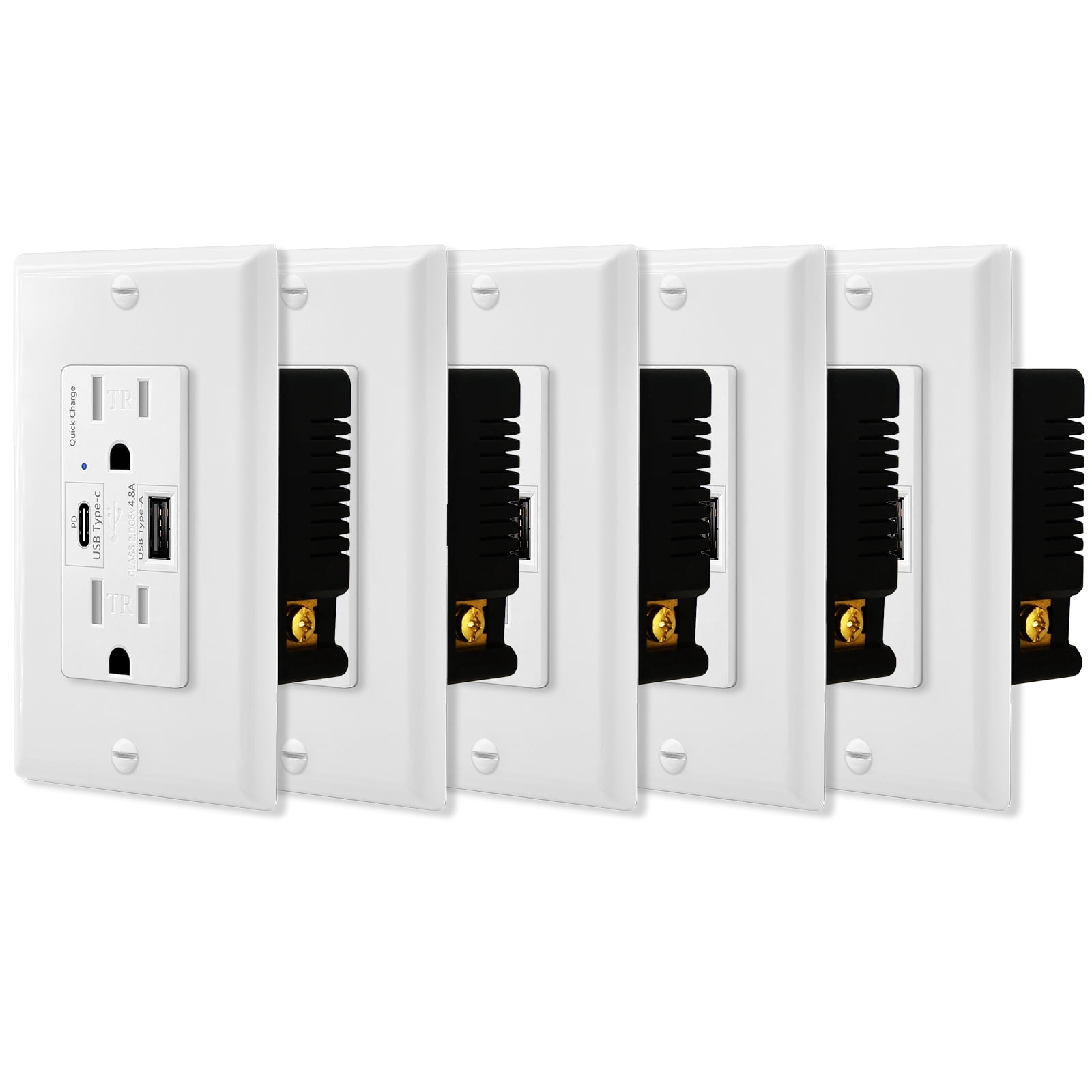 Type C Outlet on Wall,Nineleaf 5PK 21W 4.2A 2 Port USB Wall Outlet,15A ...