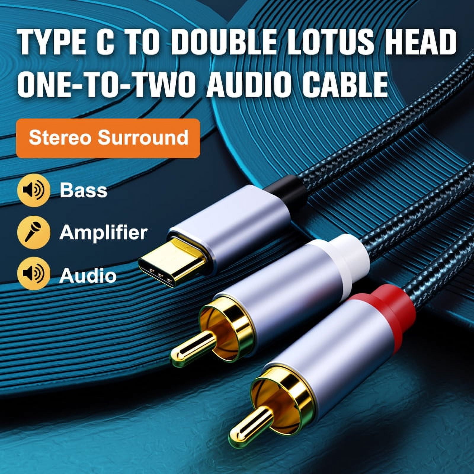 Type C To RCA Audio Cable 2 RCA Aux Cord Converter USB C Audio Line For ...